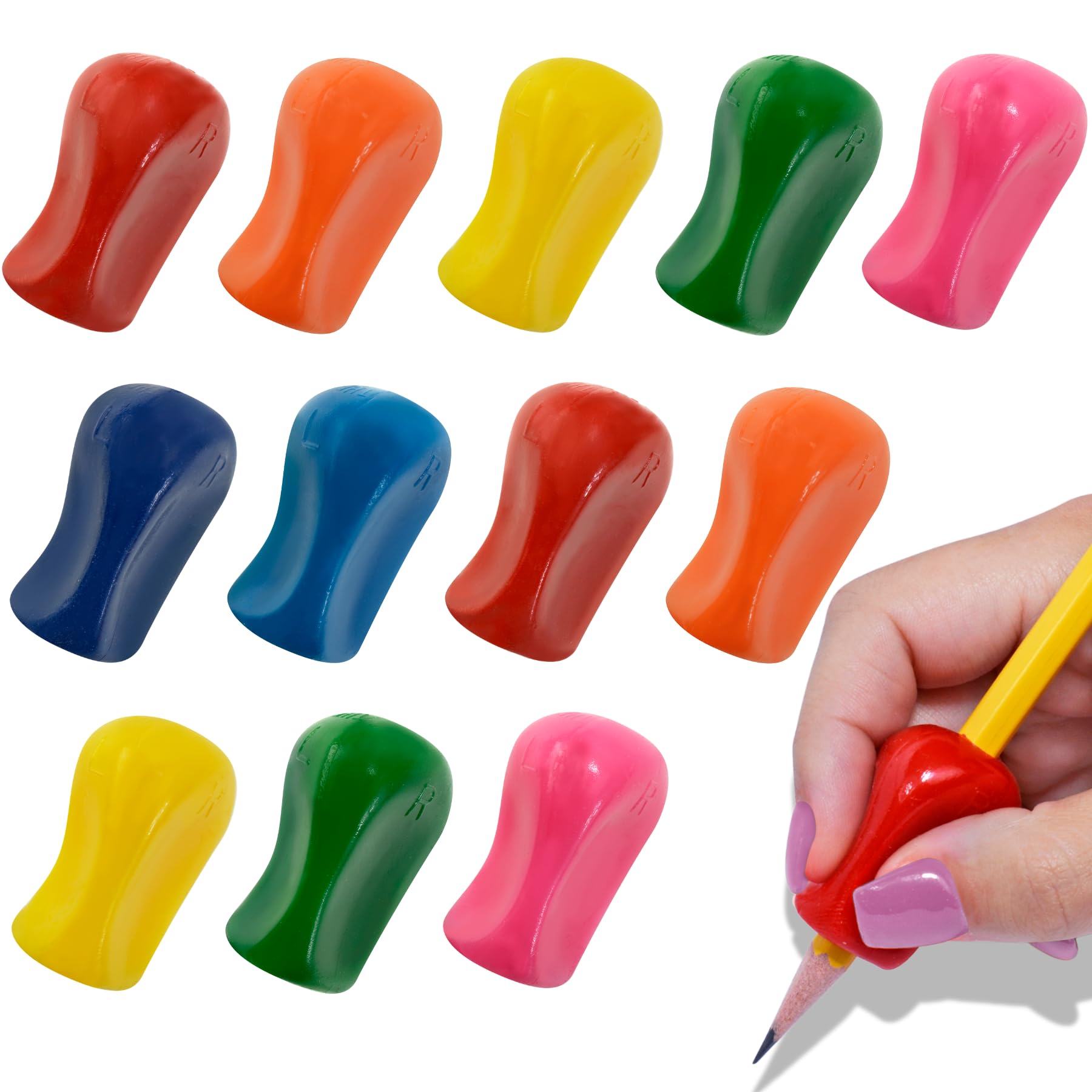 The Pencil Grip Original Pencil Gripper, Universal Ergonomic Writing Aid For Righties And Lefties, Colorful Pencil Grippers, Assorted Colors, 12 Count - TPG-11112