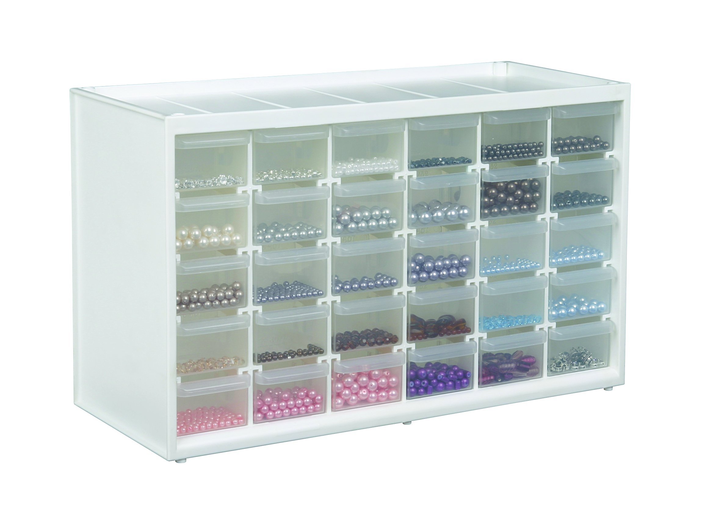 ArtBin 6830PC Store-In-Drawer Cabinets - Wall Mountable Storage Cabinet with 30 Drawers, Art & Craft Organizer, Clear/White