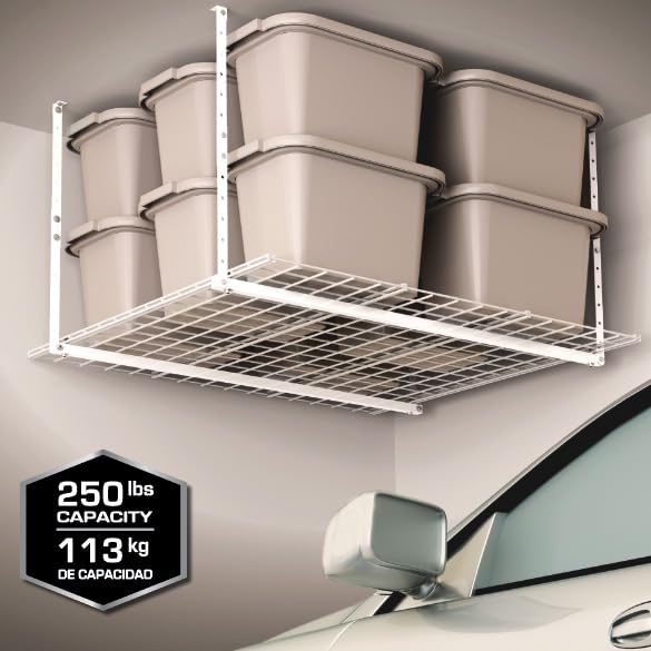 HyLoft 00540 45-Inch by 45-Inch Overhead Storage System, Ceiling Mount Garage Organization Rack, White