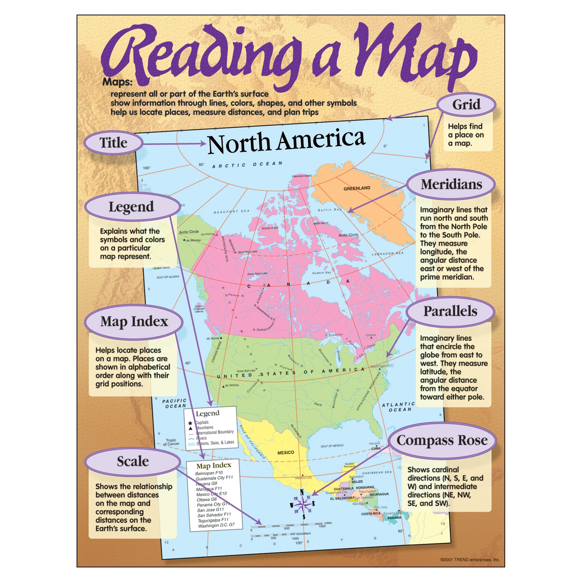 TREND ENTERPRISES, INC. Reading a Map Learning Chart, 17" x 22"