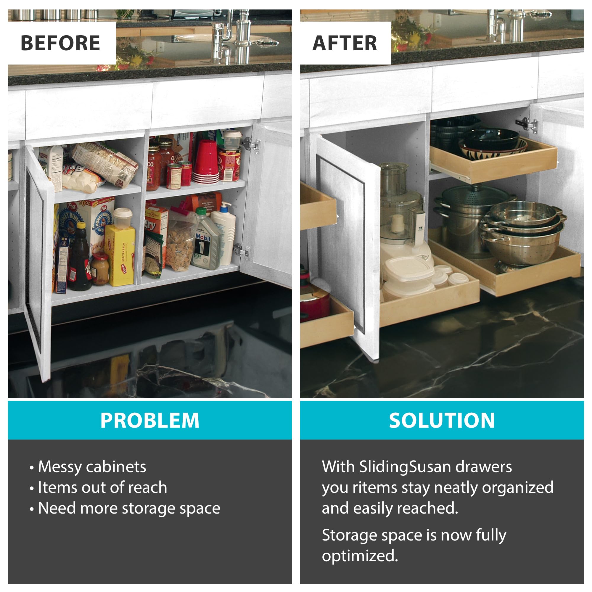 SlidingSusan Pull Out Cabinet Organizer - Fully Assembled Pull Out Drawers For Kitchen Cabinets - Dovetail and Soft Close Cabinet Pull Out Shelves - Fast and Easy D.I.Y. Installation - 14" W x 21" D