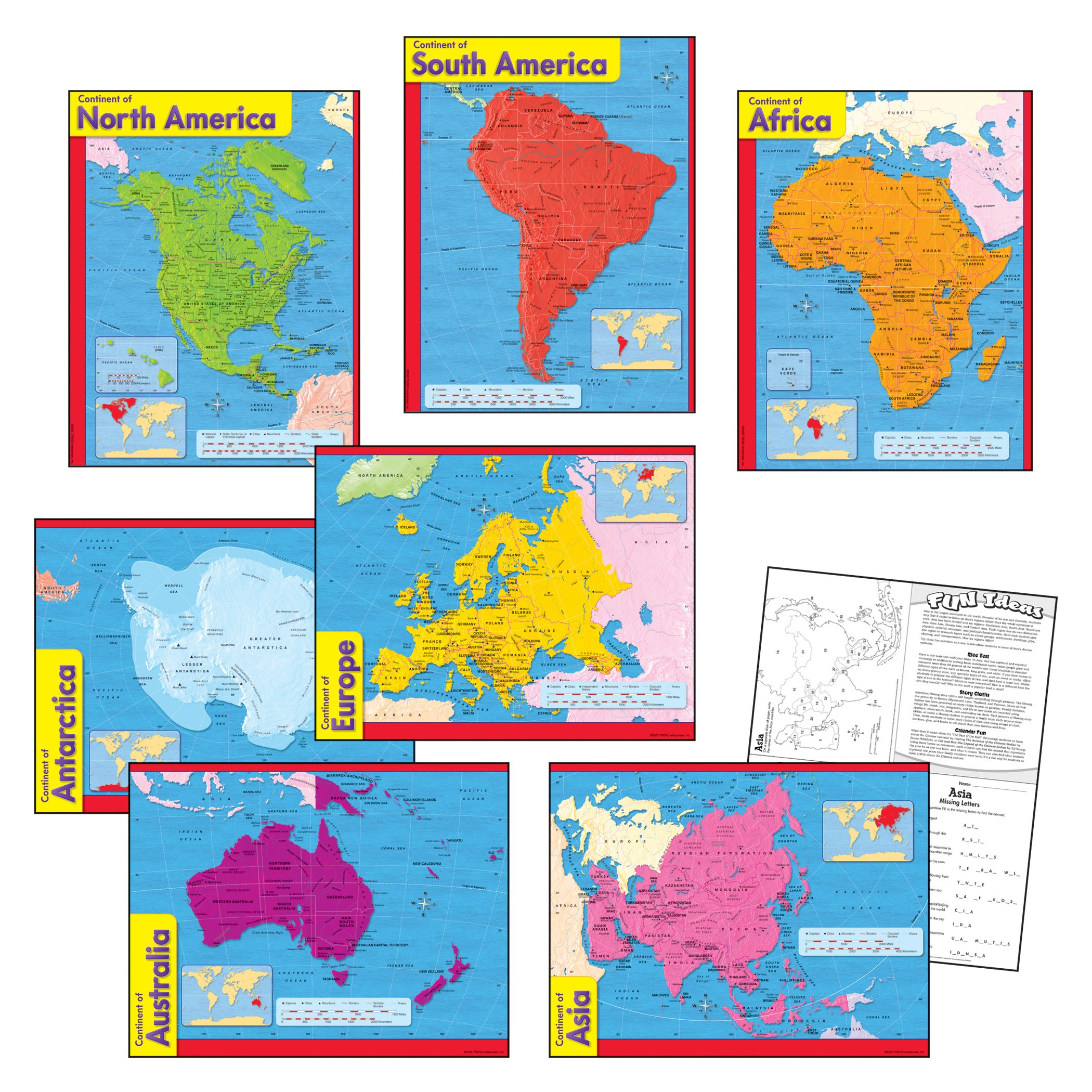 TREND enterprises, Inc. T-38930 Continents Learning Charts Combo Pack, Set of 7