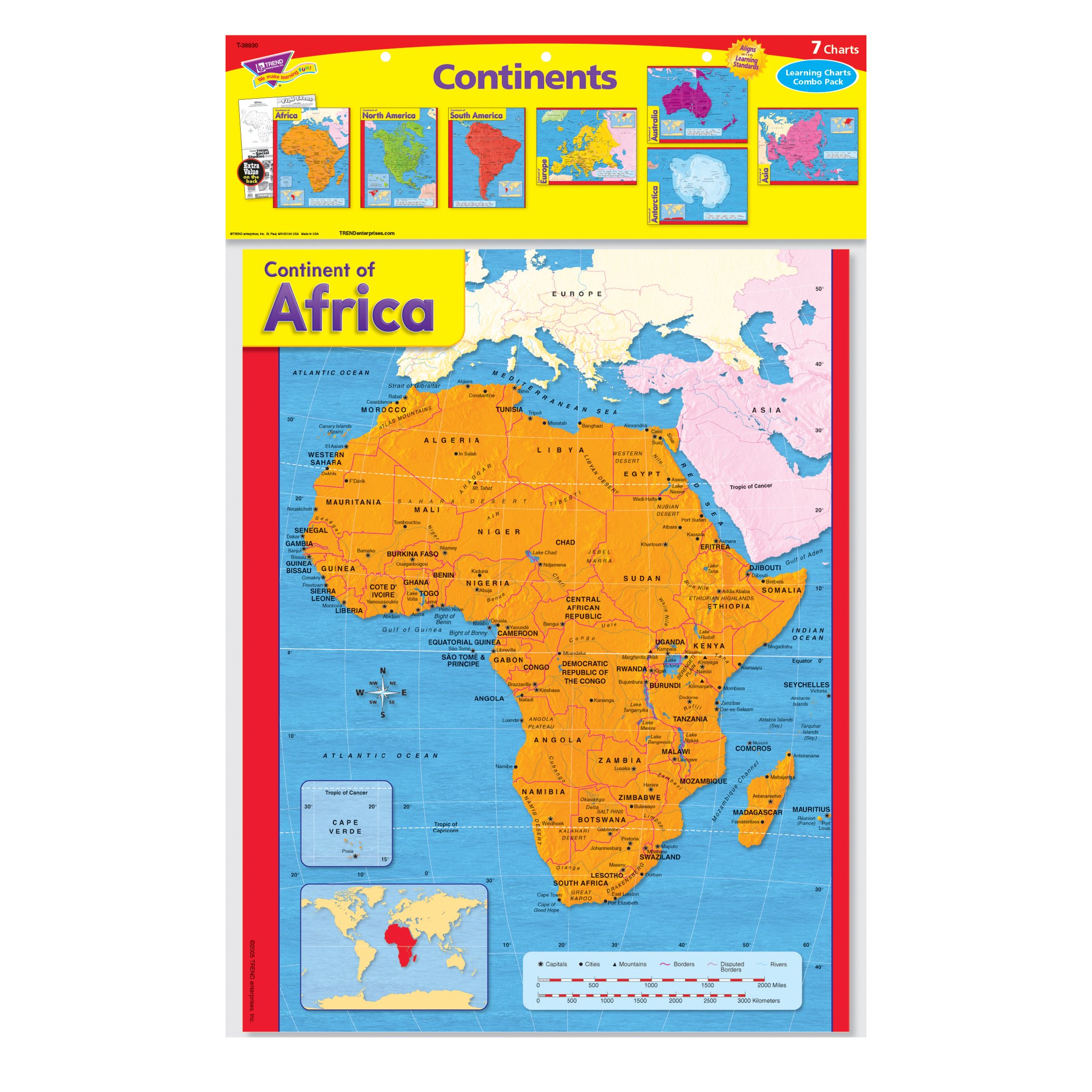 TREND enterprises, Inc. T-38930 Continents Learning Charts Combo Pack, Set of 7