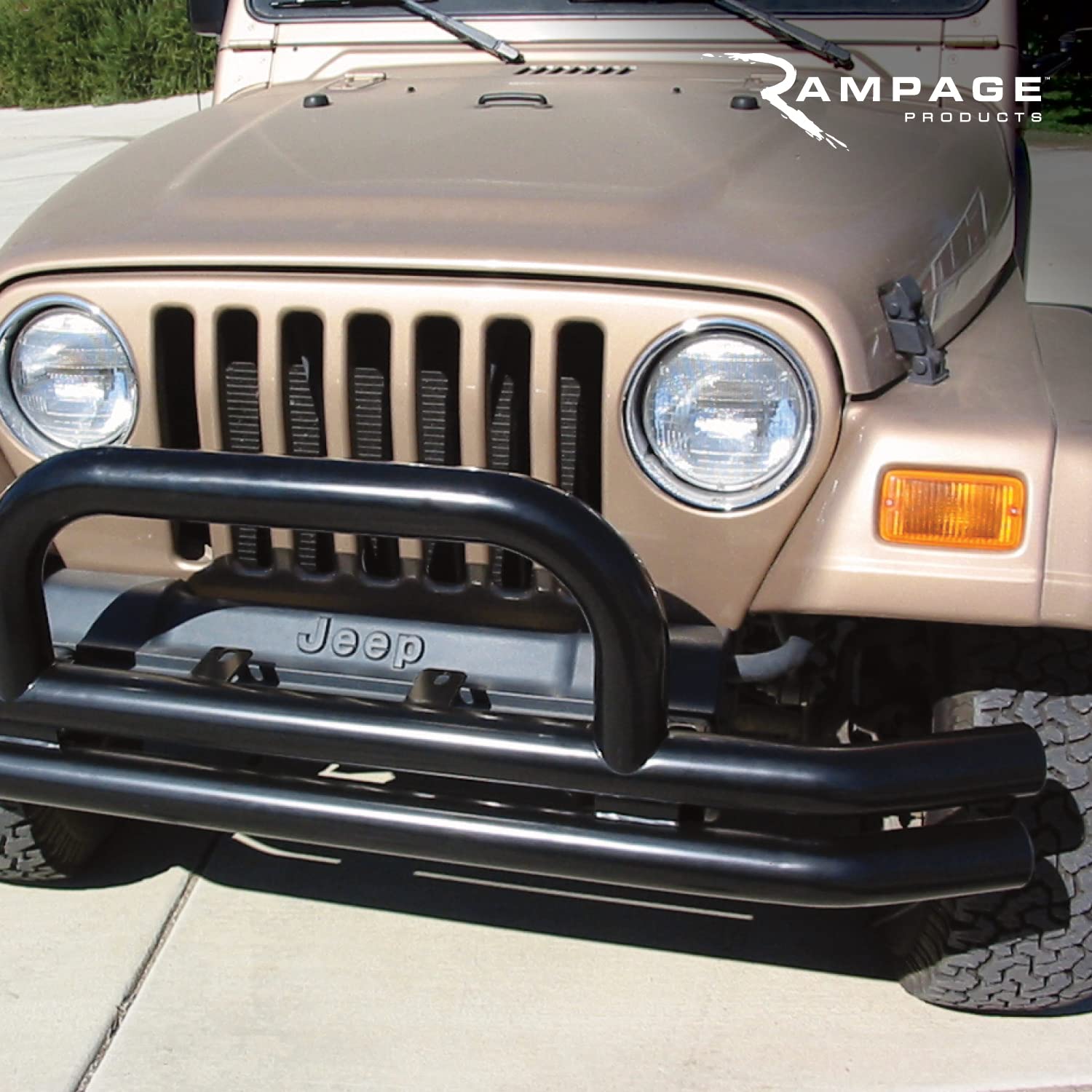 Rampage Double Tube Front Bumper with Hoop | Steel, Black | 86620 | Fits 2007 - 2018 Jeep Wrangler JK, and 2018 - 2022 Wrangler JL