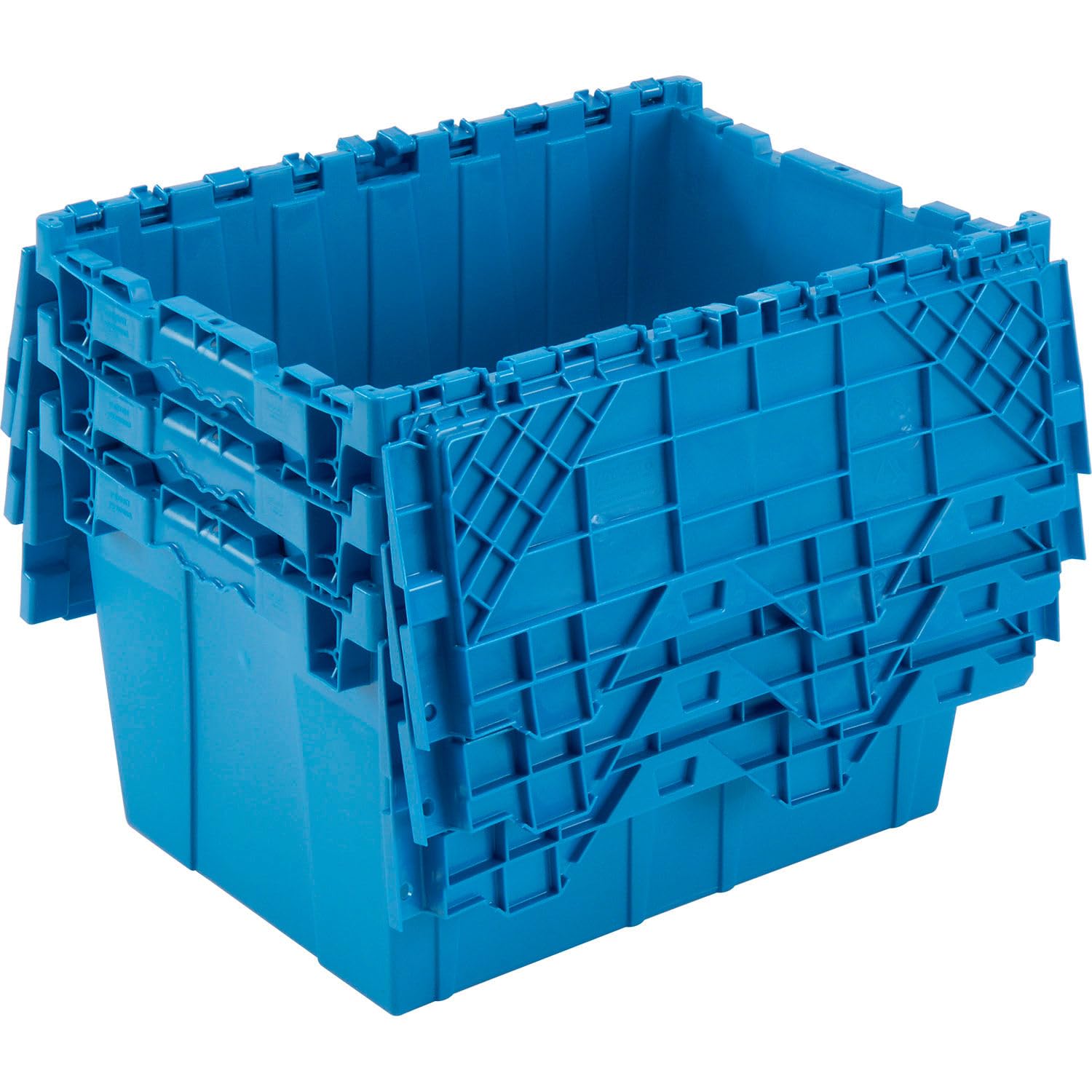 Monoflo Global Industrial Plastic Distribution Container With Hinged Lid, 21-7/8x15-1/4x12-7/8, Blue