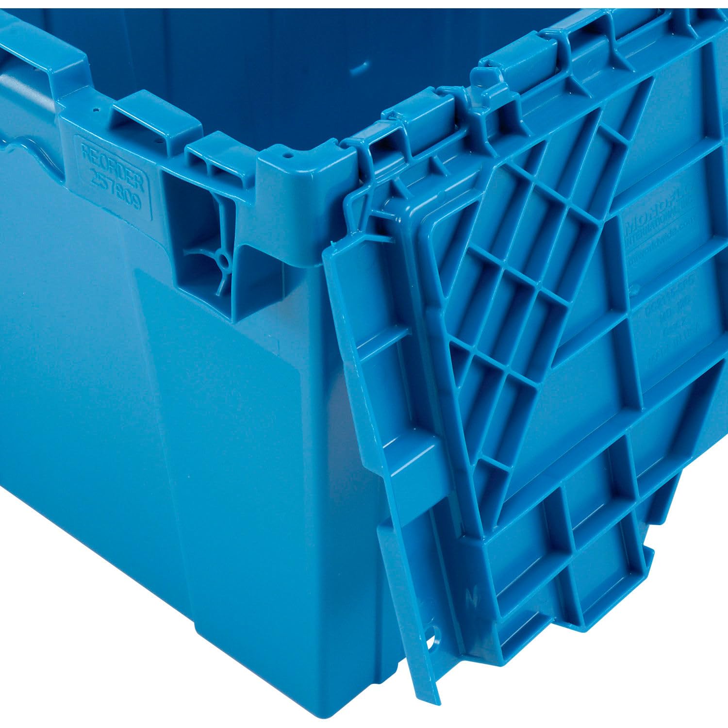 Monoflo Global Industrial Plastic Distribution Container With Hinged Lid, 21-7/8x15-1/4x12-7/8, Blue