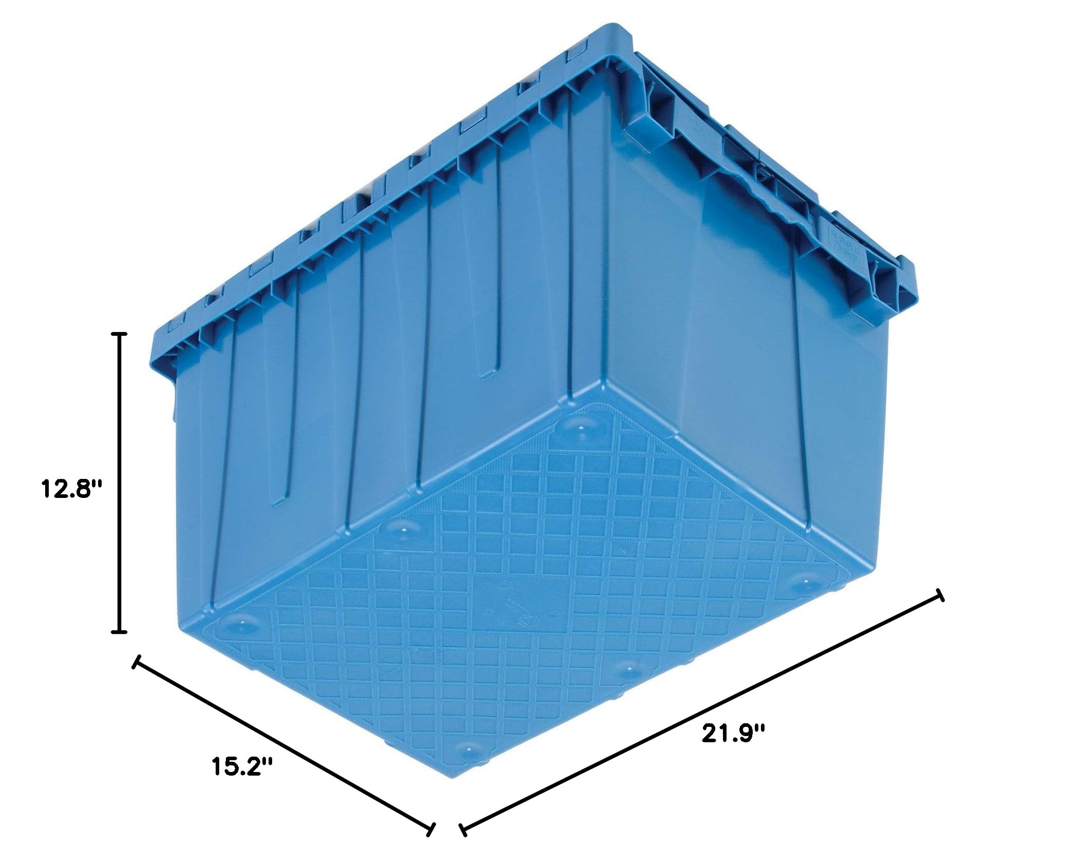 Monoflo Global Industrial Plastic Distribution Container With Hinged Lid, 21-7/8x15-1/4x12-7/8, Blue