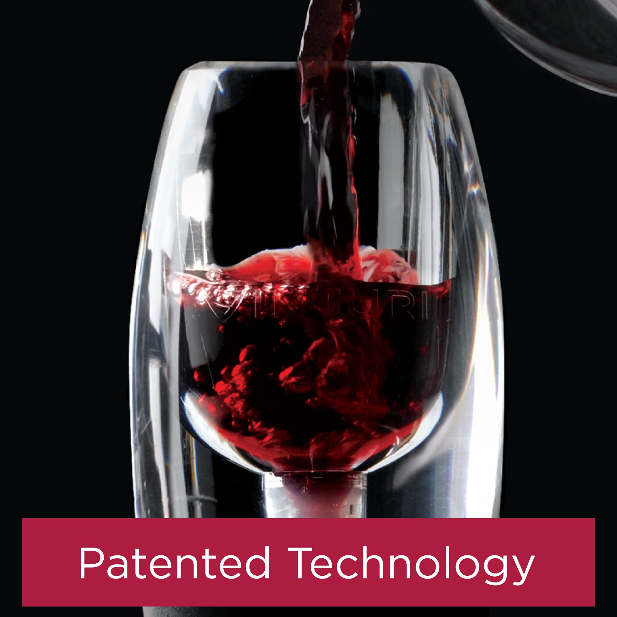 Vinturi Deluxe Essential Red Wine Pourer and Decanter Tower Stand Set Easily and Conveniently Aerates by The Bottle or Glass and Enhances Flavors with Smoother Finish, Black