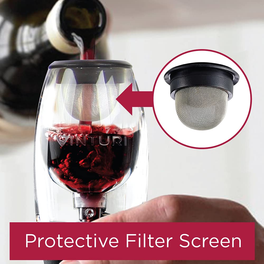 Vinturi Deluxe Essential Red Wine Pourer and Decanter Tower Stand Set Easily and Conveniently Aerates by The Bottle or Glass and Enhances Flavors with Smoother Finish, Black