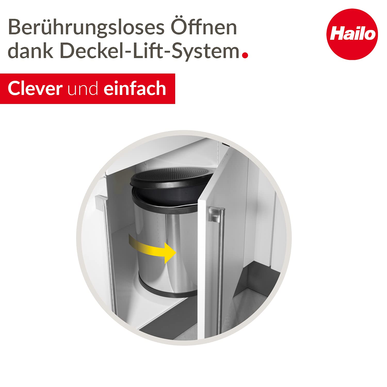 Hailo Compact-Box M Built-in Pull-Out Waste bin | 1 x 15 liters / 4.0 gallons | Lid Lift System | for hinged Door Base cabinets from 15.7 in | Stainless Steel | Made in Germany