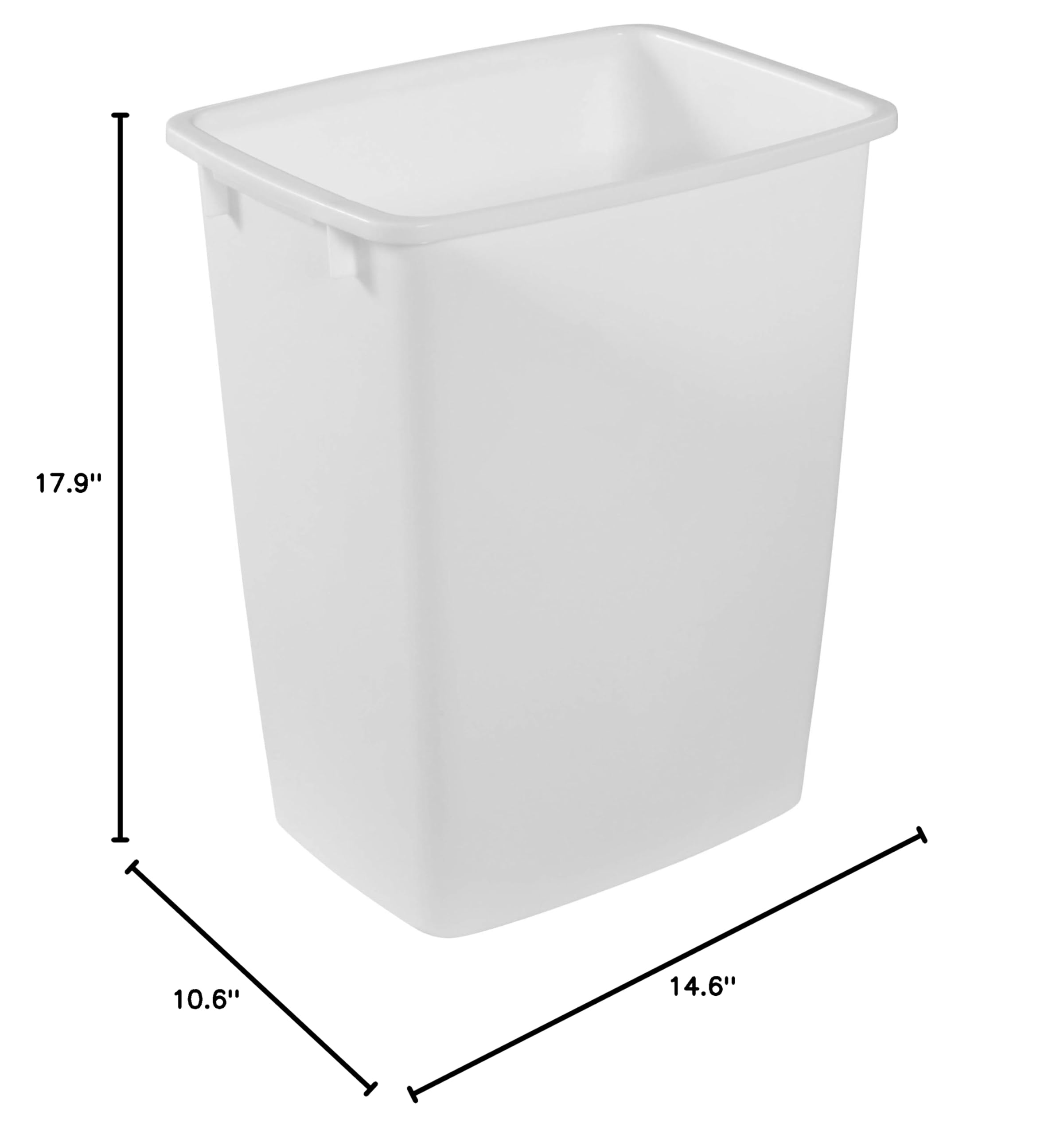 RHP2806TPWHI Open-Top Wastebasket, Rectangular, Plastic, 9 gal, White