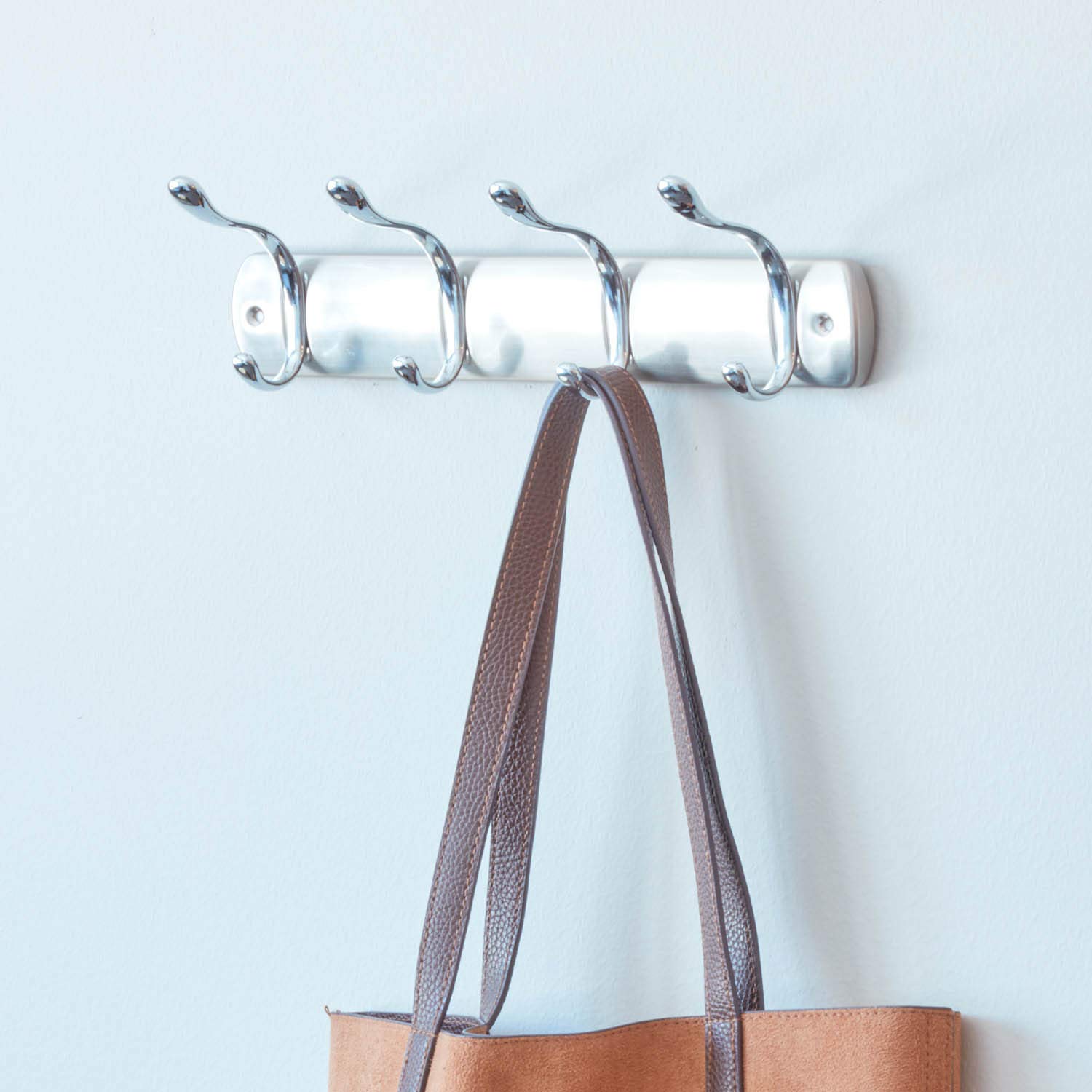 iDesign Bruschia Steel Wall Mount 8-Hook Storage Rack - 13" x 2.9" x 3.66", Brushed/Polished
