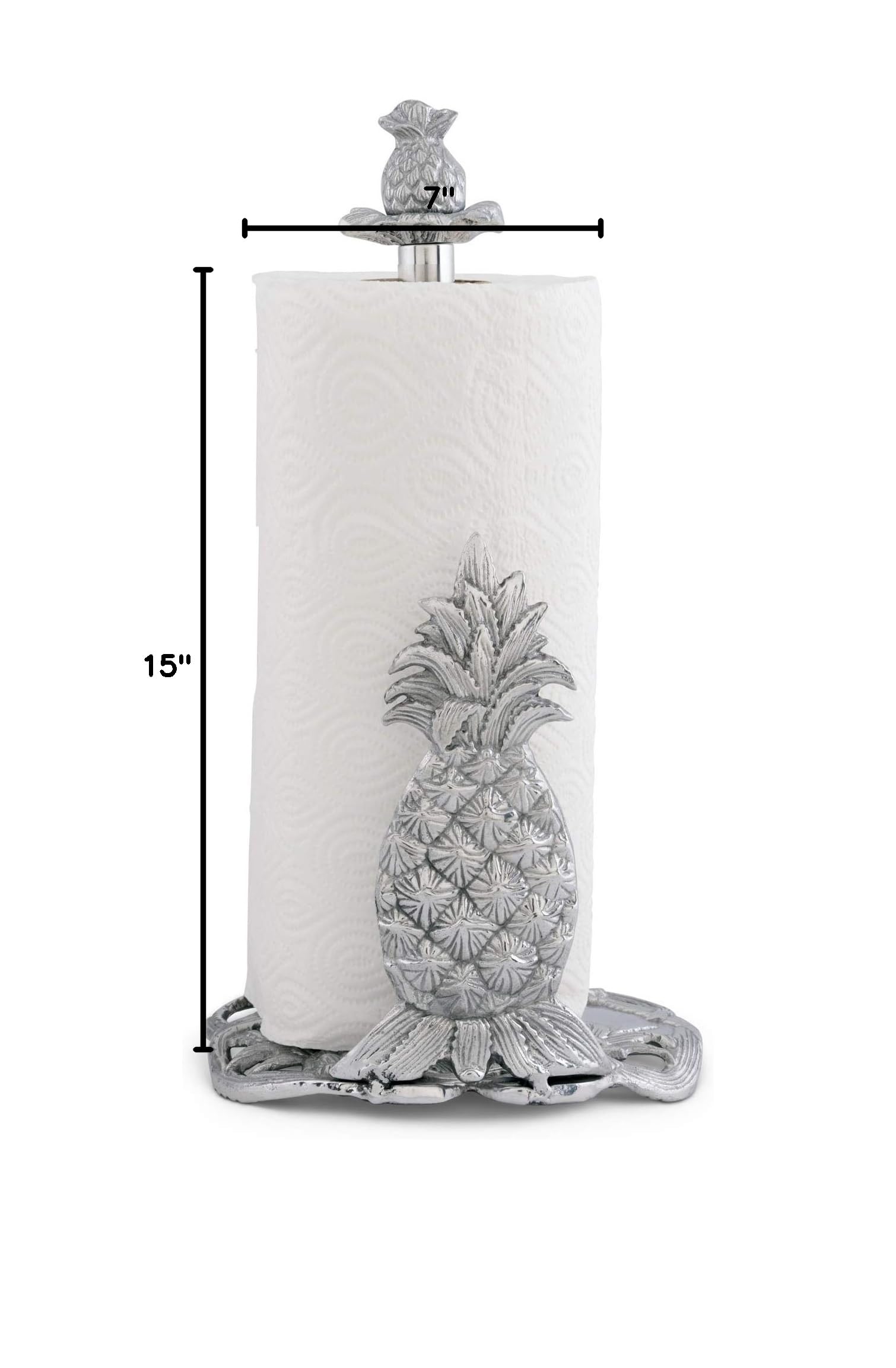 Arthur Court Pineapple Countertop Decorative Paper Towel Holder Aluminum Metal 14.5 inch Standing Tall