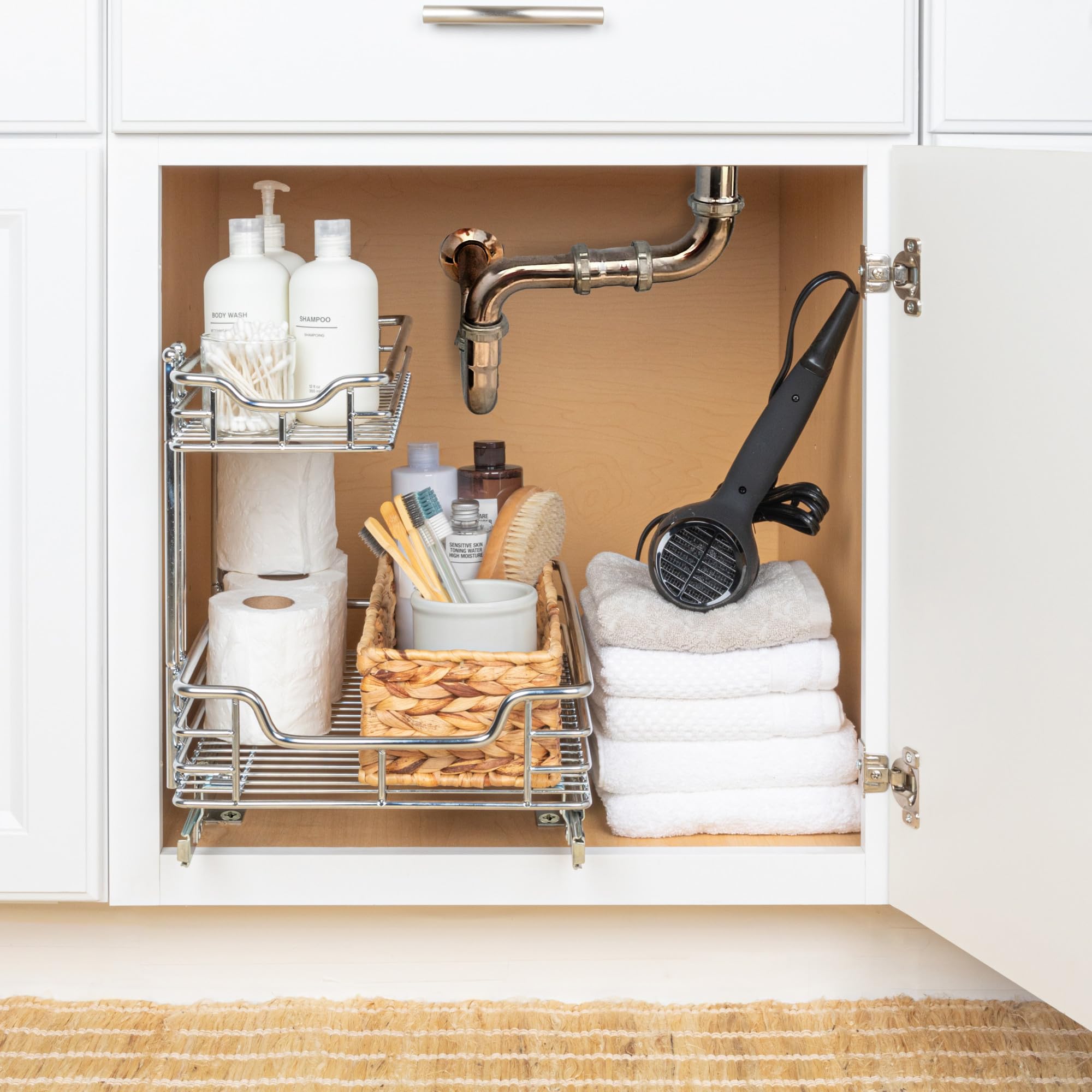 Household Essentials C26512-1 Glidez Under Sink Sliding Organizer | Pull Out Cabinet Shelf | Chrome | 12.5 Inches Wide