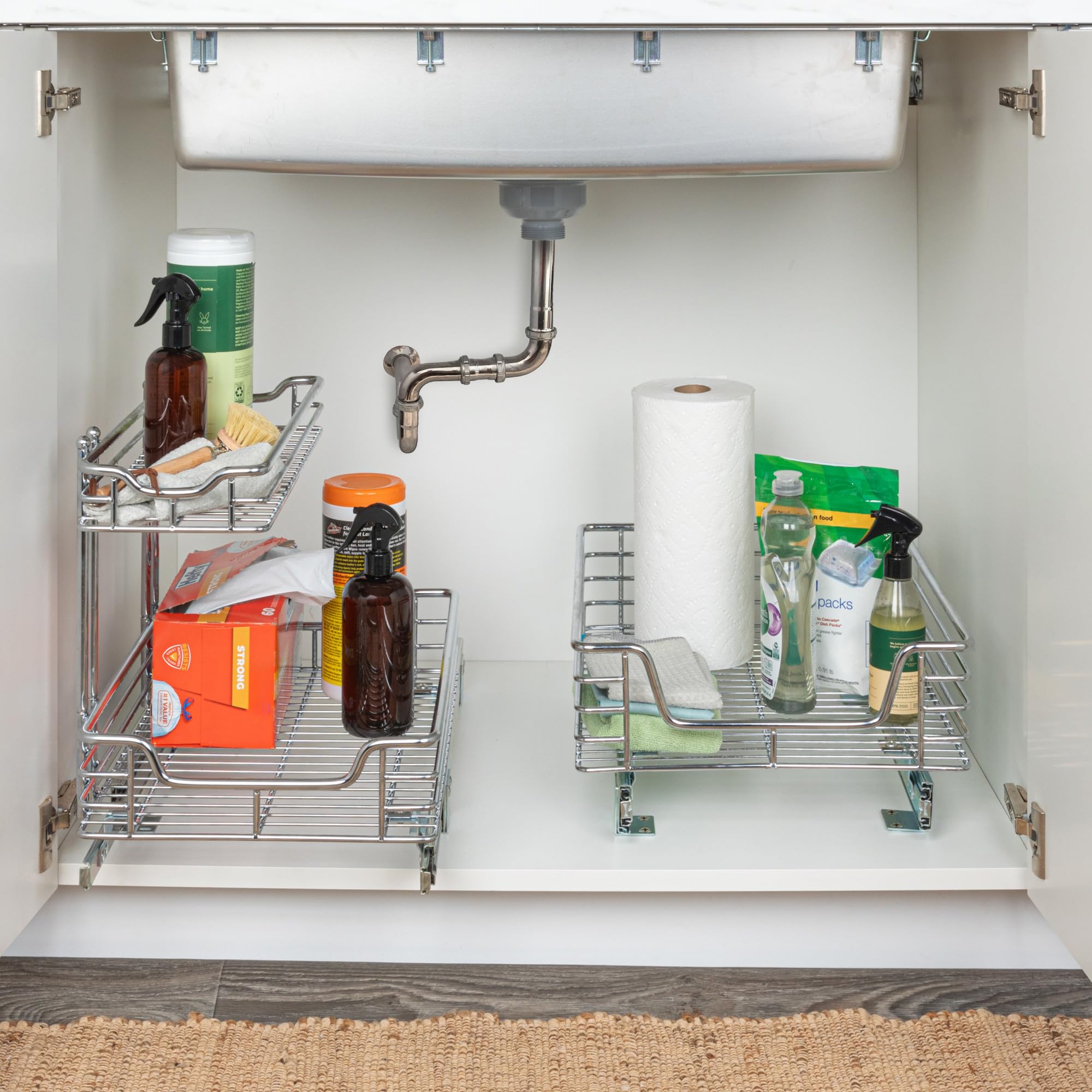 Household Essentials C26512-1 Glidez Under Sink Sliding Organizer | Pull Out Cabinet Shelf | Chrome | 12.5 Inches Wide