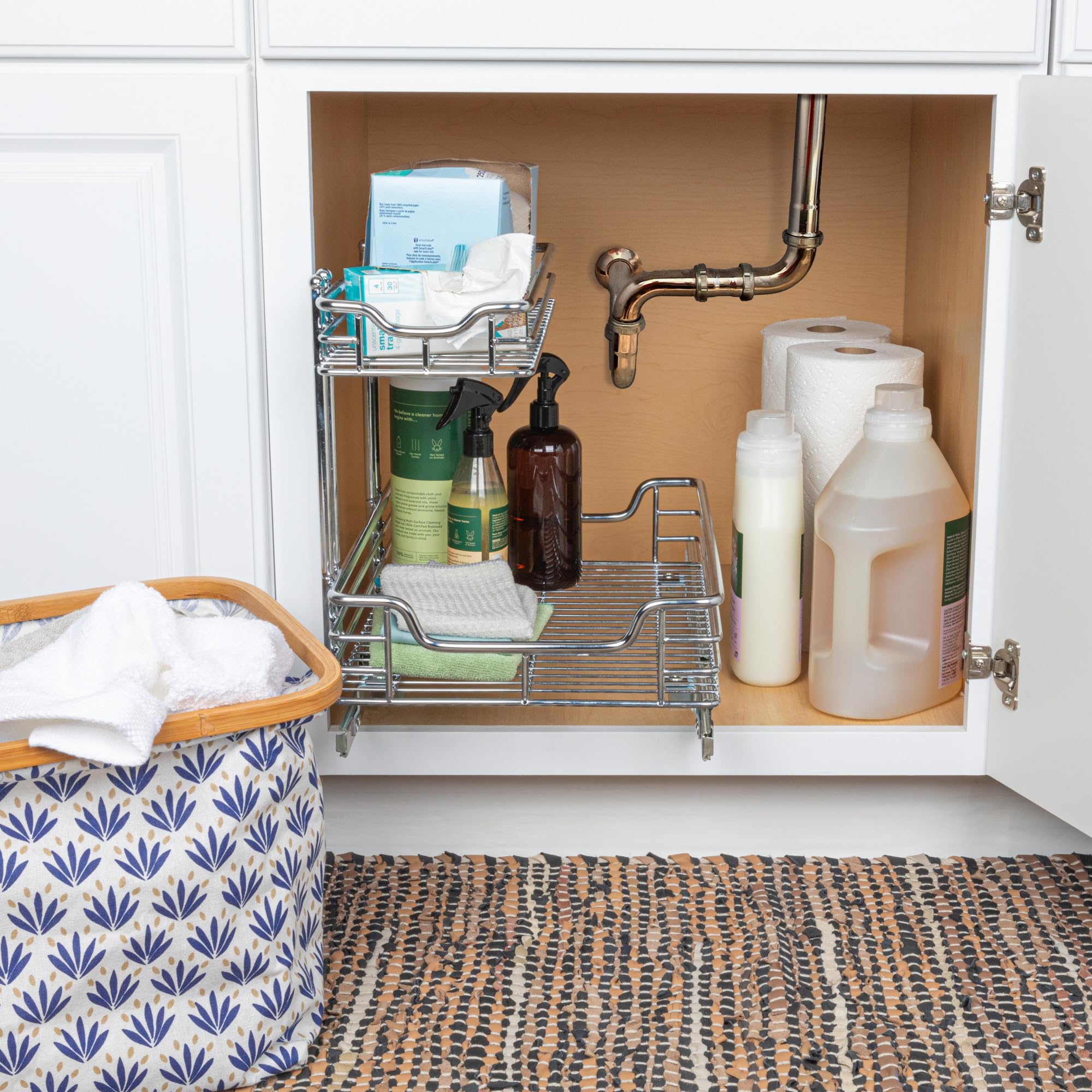 Household Essentials C26512-1 Glidez Under Sink Sliding Organizer | Pull Out Cabinet Shelf | Chrome | 12.5 Inches Wide