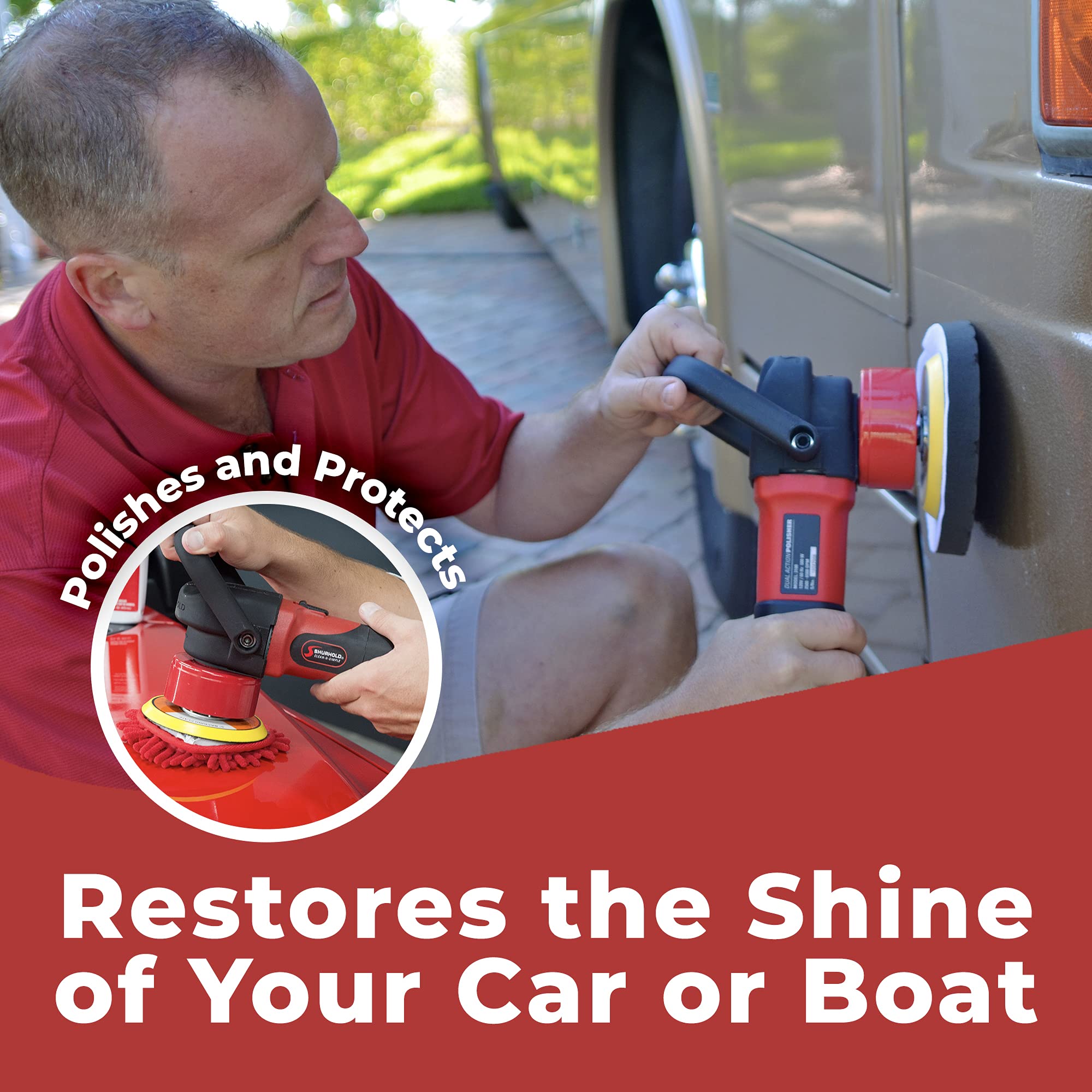 Shurhold 3101 Dual Action Random Orbital Car Boat Buffer Polisher Starter Kit with 16oz Pro Polish Wax & Sealant, 6.5β Foam Pad, Microfiber Towel, and Carrying Bag , Red