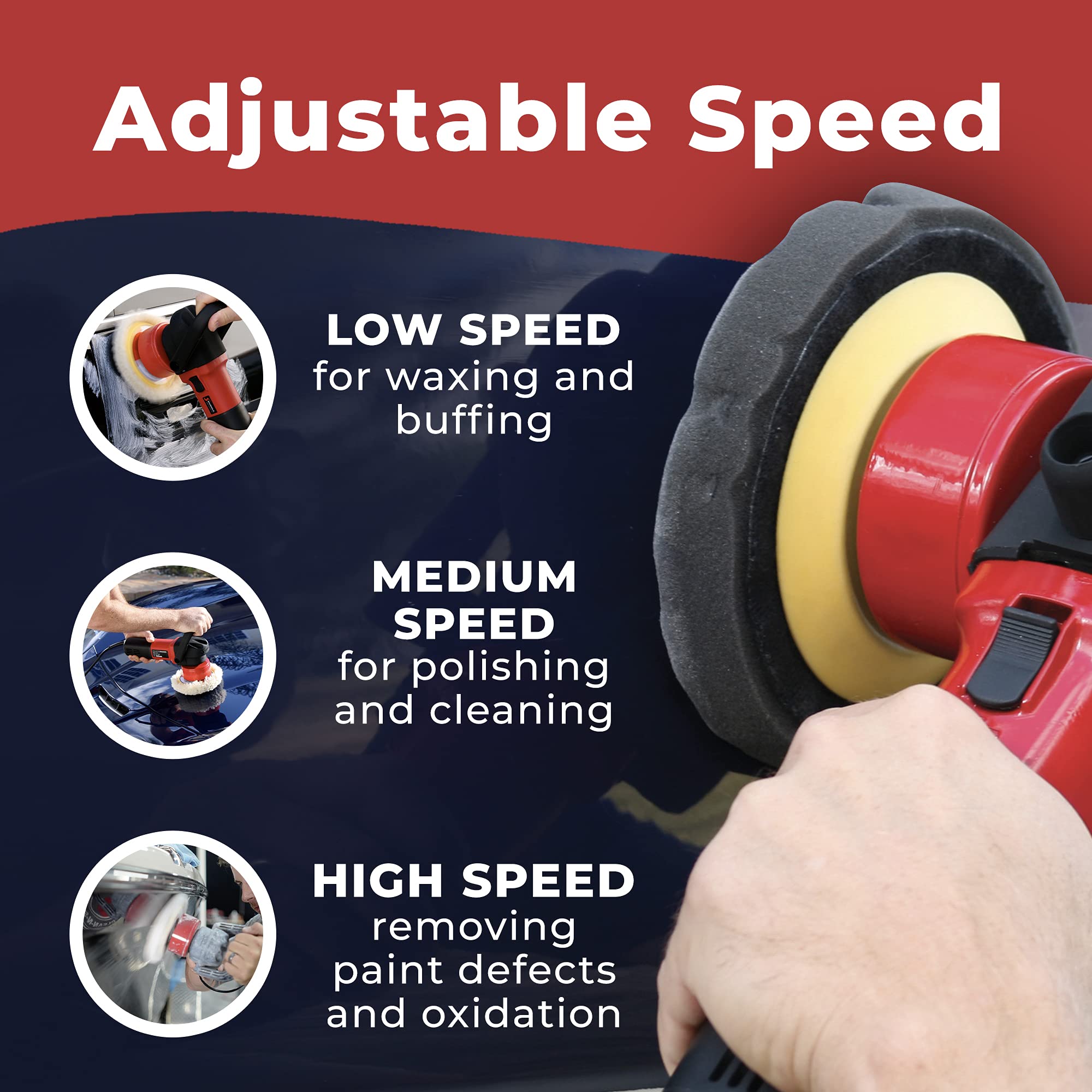 Shurhold 3101 Dual Action Random Orbital Car Boat Buffer Polisher Starter Kit with 16oz Pro Polish Wax & Sealant, 6.5β Foam Pad, Microfiber Towel, and Carrying Bag , Red