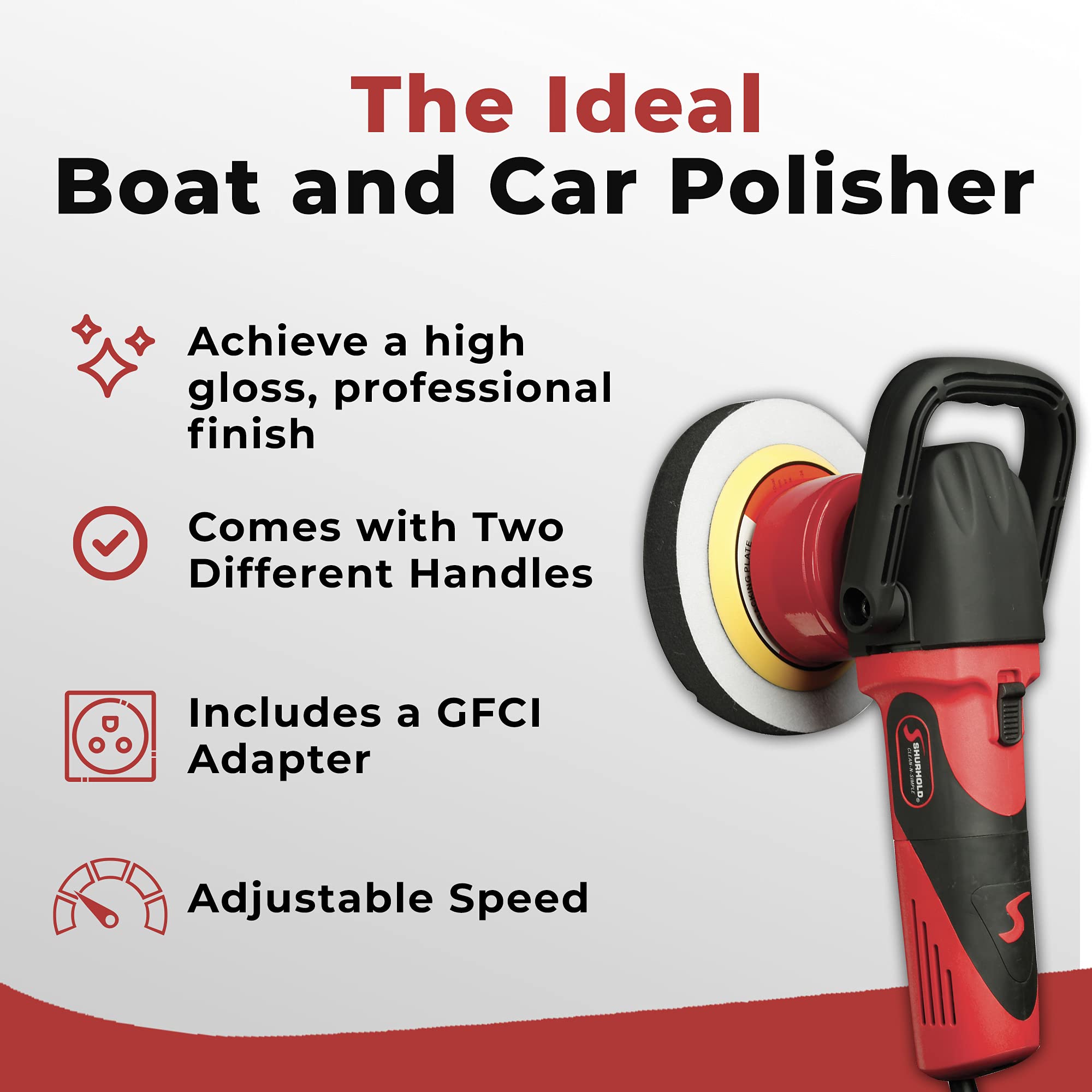 Shurhold 3101 Dual Action Random Orbital Car Boat Buffer Polisher Starter Kit with 16oz Pro Polish Wax & Sealant, 6.5β Foam Pad, Microfiber Towel, and Carrying Bag , Red