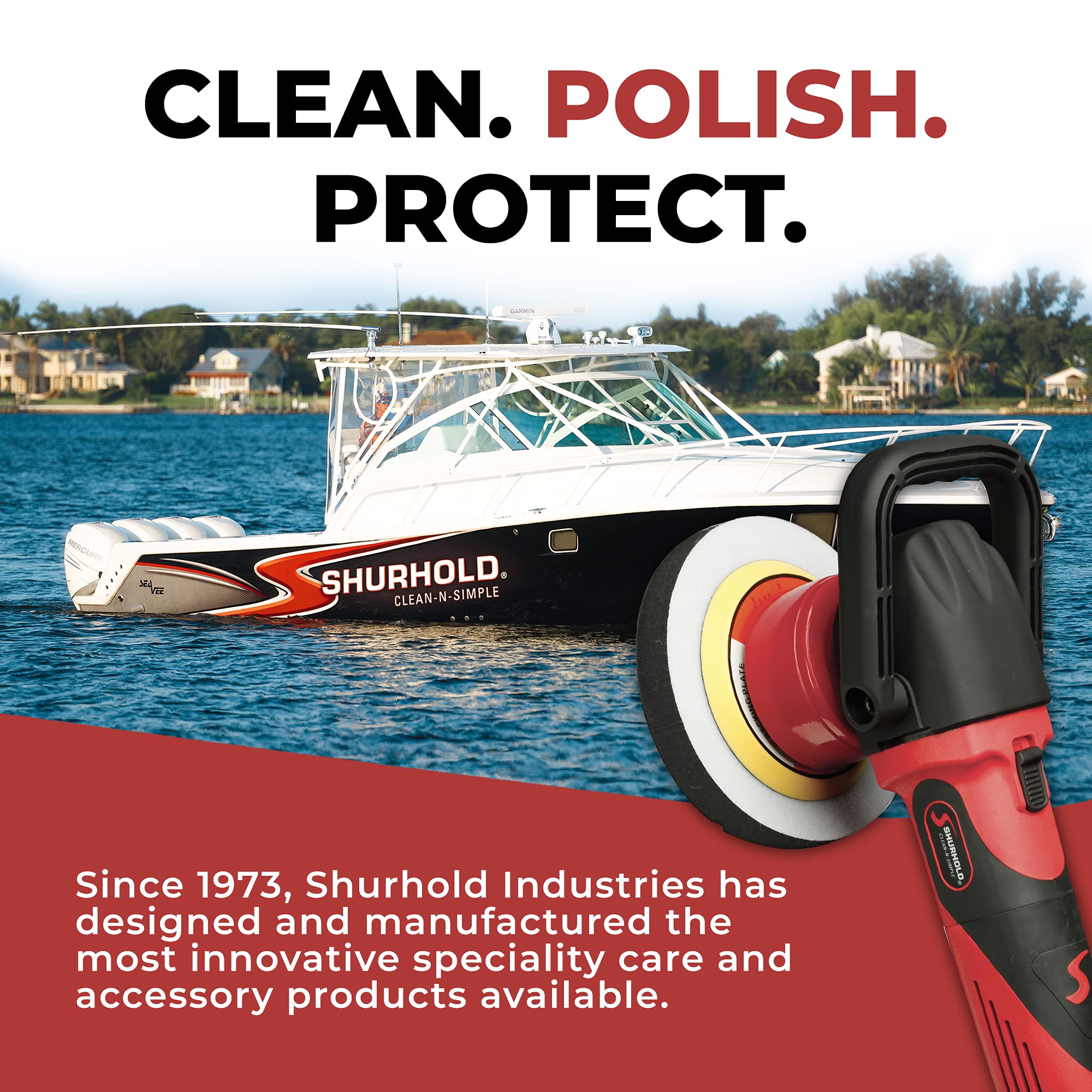 Shurhold 3101 Dual Action Random Orbital Car Boat Buffer Polisher Starter Kit with 16oz Pro Polish Wax & Sealant, 6.5β Foam Pad, Microfiber Towel, and Carrying Bag , Red