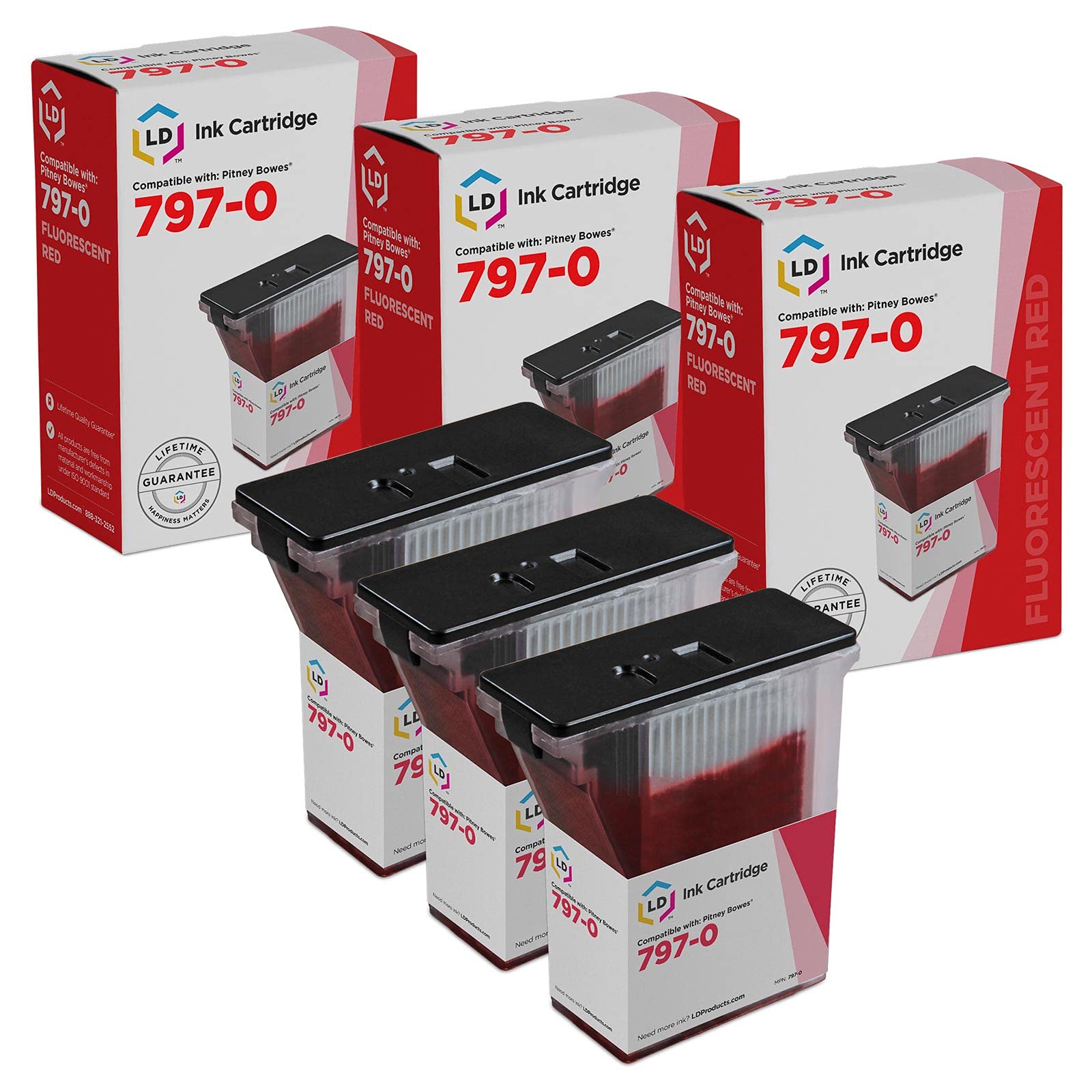 LD Products Compatible Ink Cartridge Replacement for Pitney Bowes 797-0 (Fluorescent Red, 3-Pack)