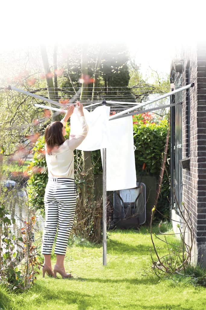 Brabantia Topspinner Outdoor 4 Arm Spinning Clothesline Rotating, Folding Clothes Drying Rack + Ground Spike, 164 Feet, Metallic Gray