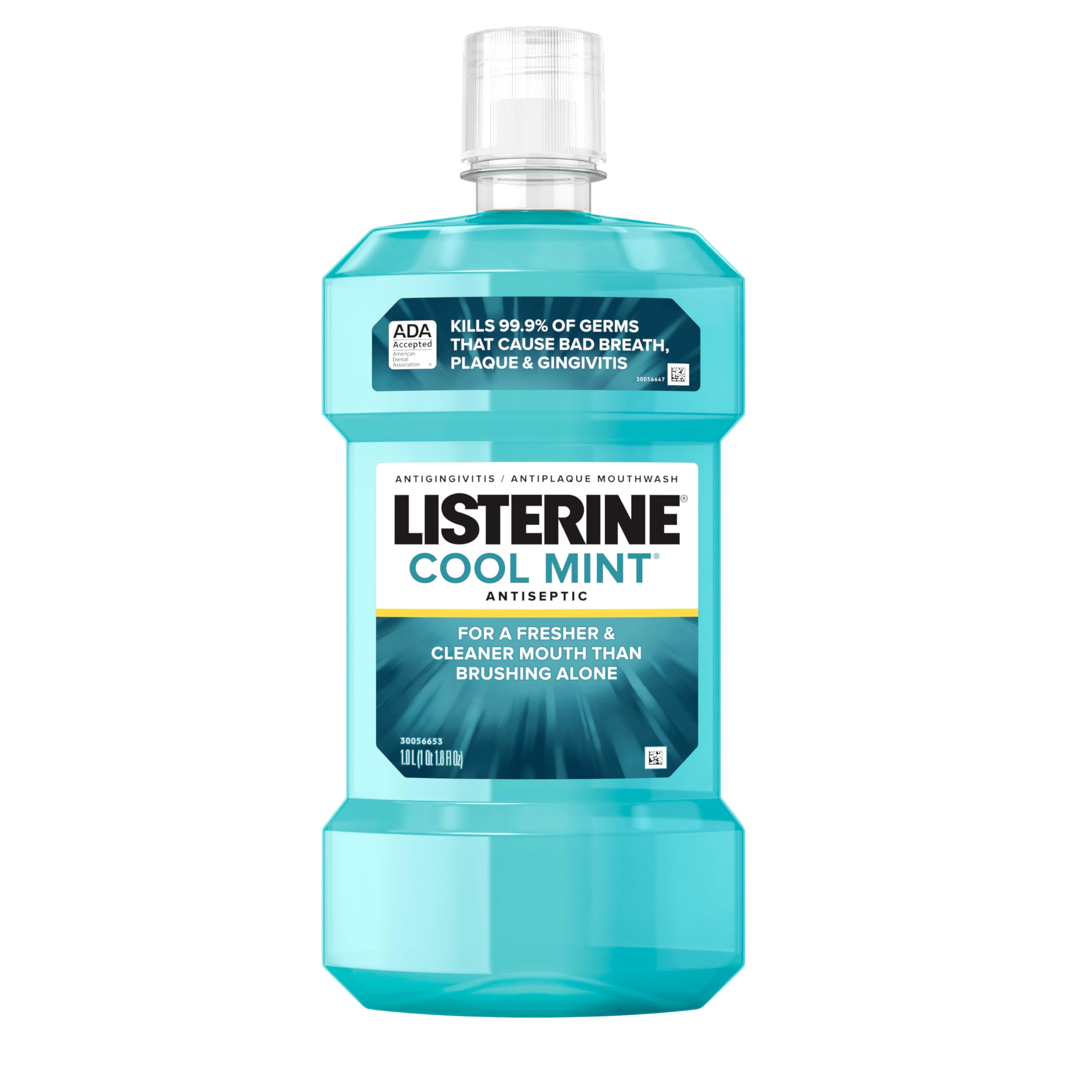 Listerine Cool Mint Antiseptic Mouthwash, Bad Breath, Plaque & Gingivitis, Mint, 1 L