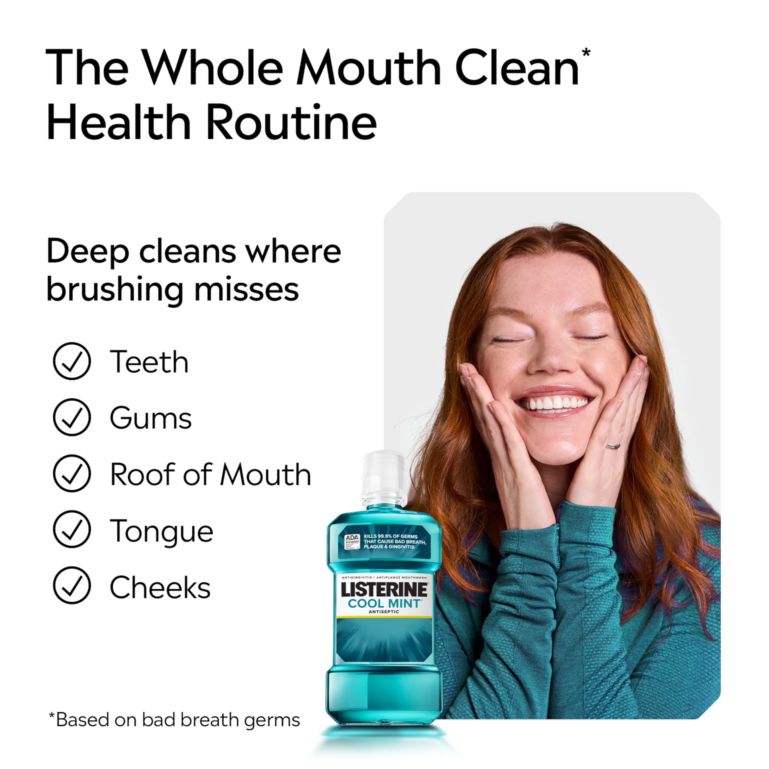 Listerine Cool Mint Antiseptic Mouthwash, Bad Breath, Plaque & Gingivitis, Mint, 1 L