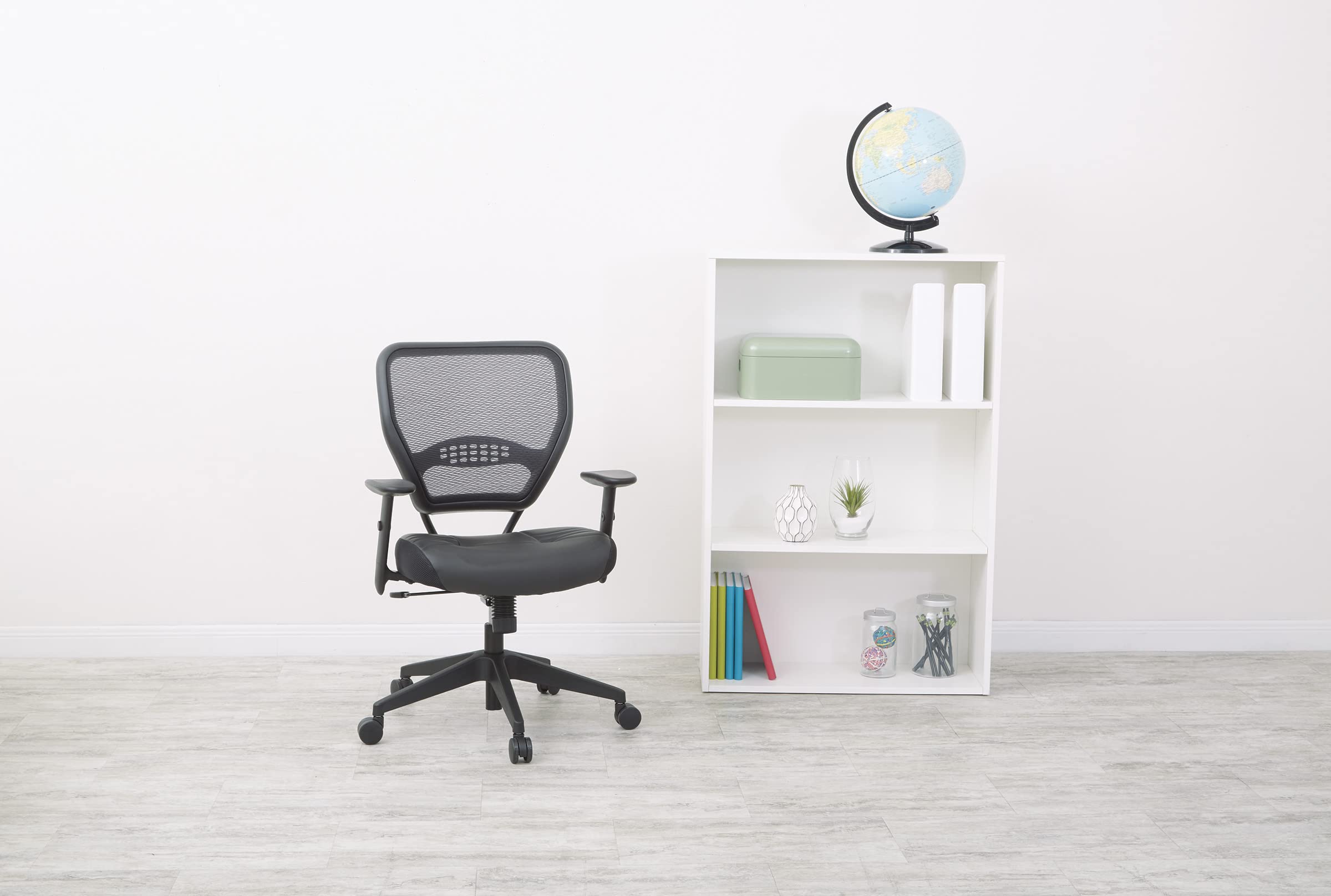 SPACE Seating Professional AirGrid Dark Back and Padded Black Eco Leather Seat, 2-to-1 Synchro Tilt Control, Adjustable Arms and Tilt Tension with Nylon Base Managers Chair