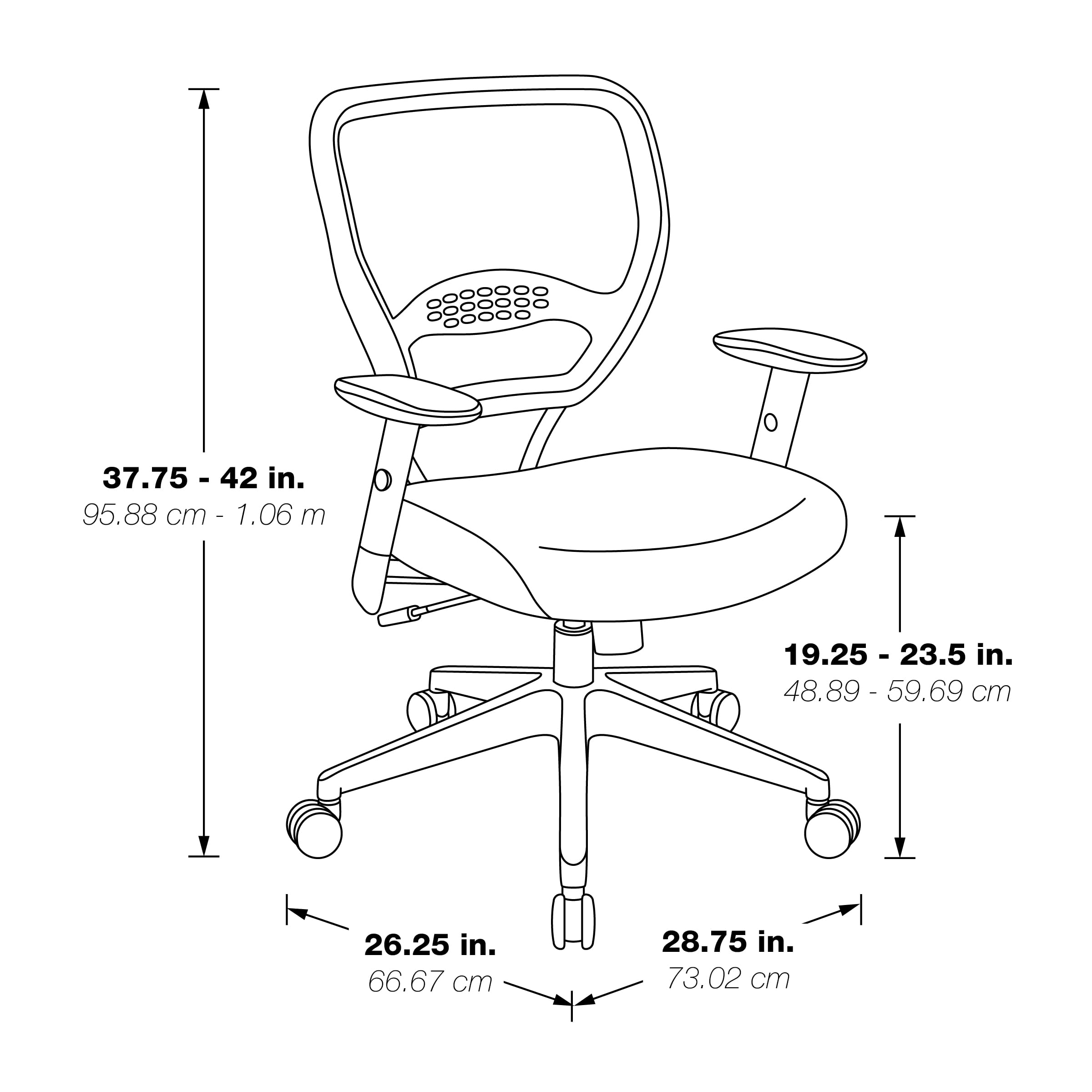 SPACE Seating Professional AirGrid Dark Back and Padded Black Eco Leather Seat, 2-to-1 Synchro Tilt Control, Adjustable Arms and Tilt Tension with Nylon Base Managers Chair