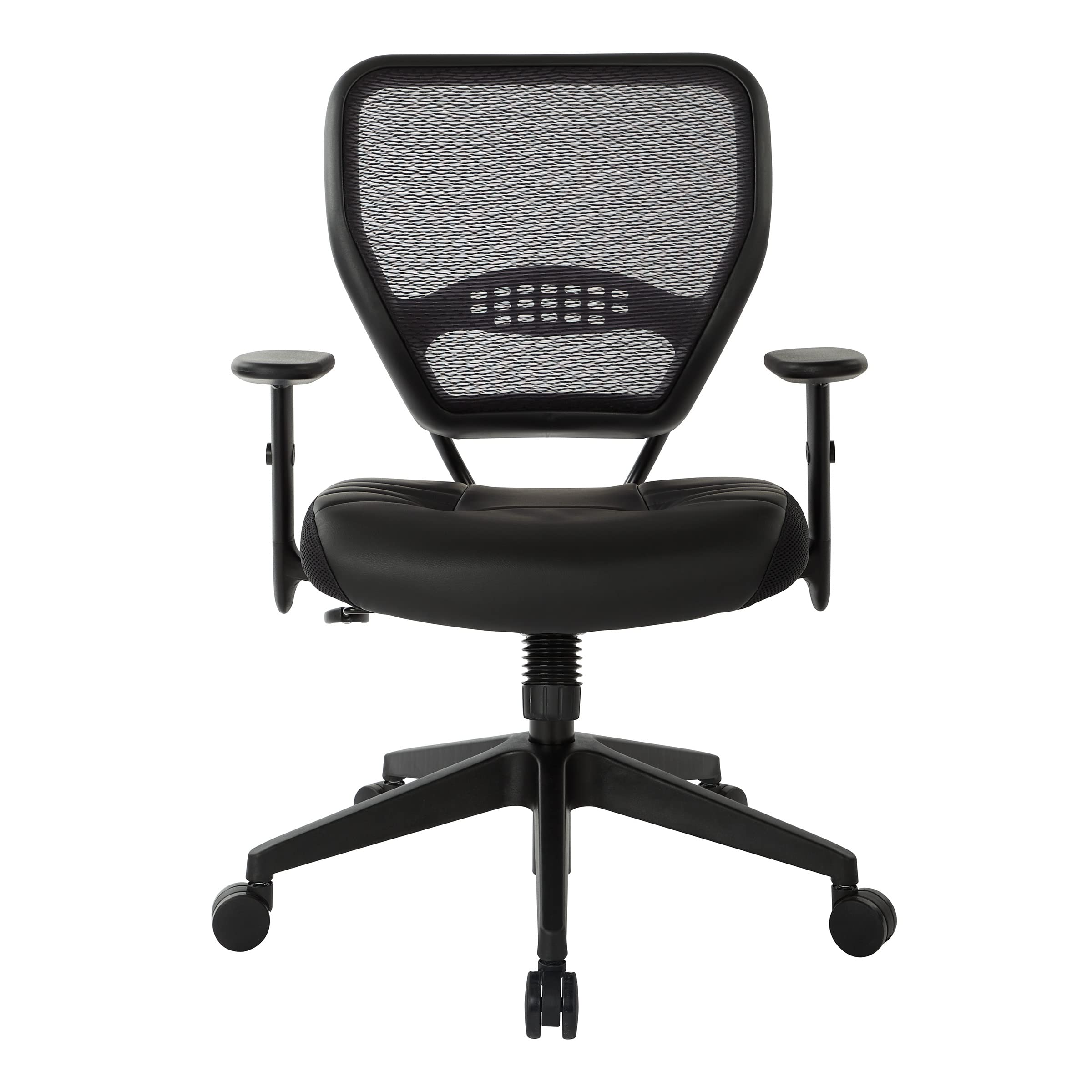 SPACE Seating Professional AirGrid Dark Back and Padded Black Eco Leather Seat, 2-to-1 Synchro Tilt Control, Adjustable Arms and Tilt Tension with Nylon Base Managers Chair