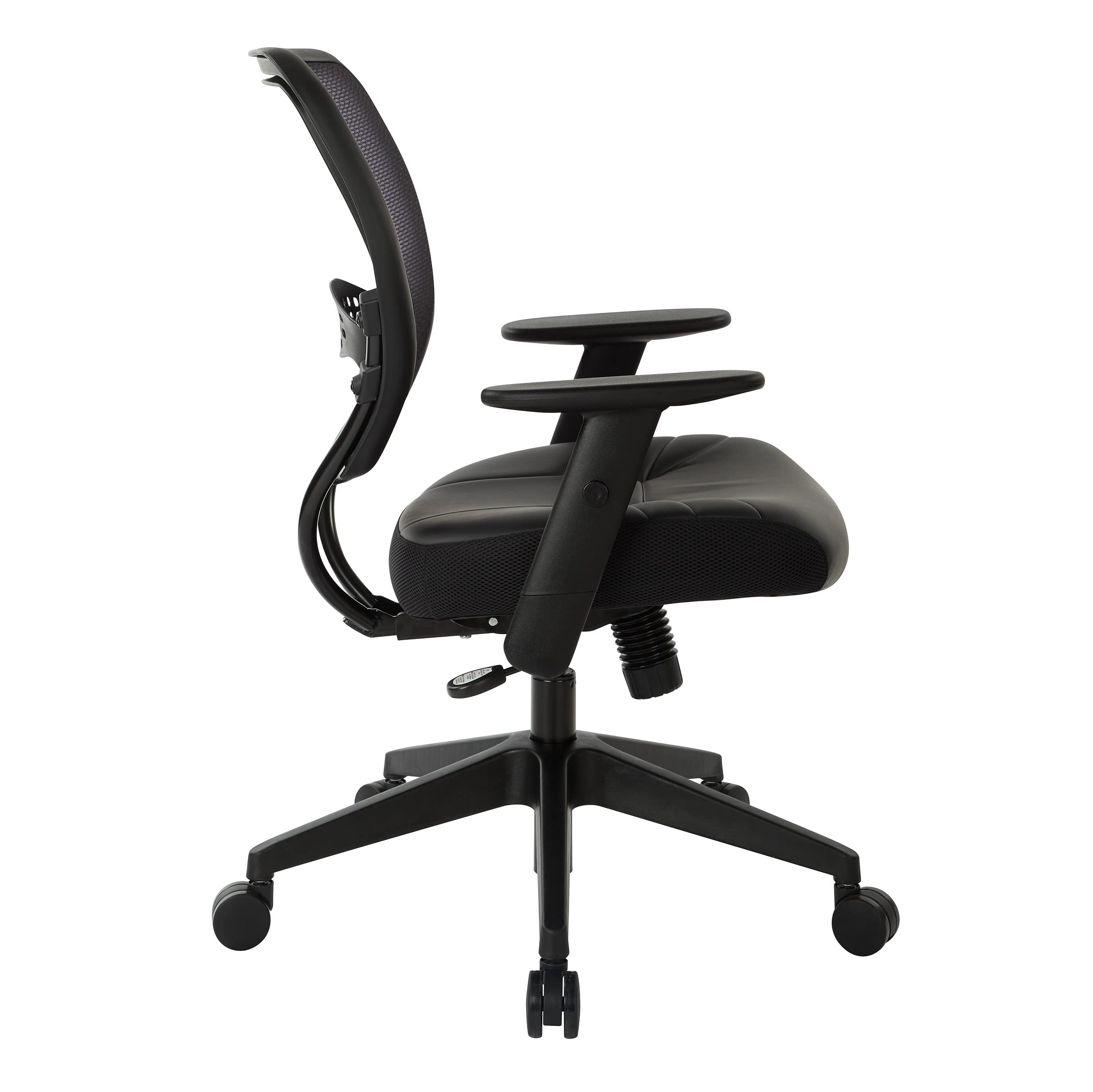 SPACE Seating Professional AirGrid Dark Back and Padded Black Eco Leather Seat, 2-to-1 Synchro Tilt Control, Adjustable Arms and Tilt Tension with Nylon Base Managers Chair
