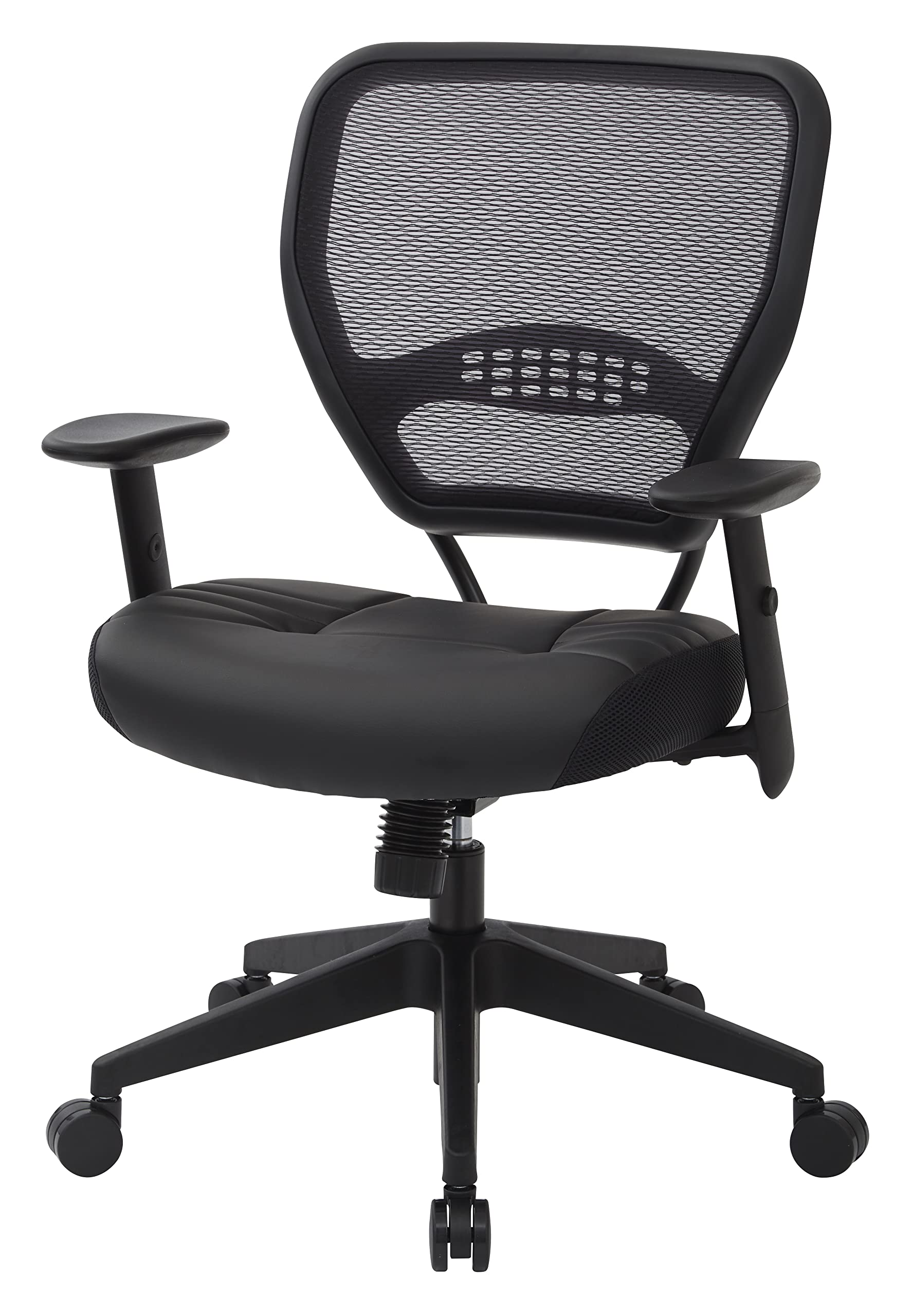 SPACE Seating Professional AirGrid Dark Back and Padded Black Eco Leather Seat, 2-to-1 Synchro Tilt Control, Adjustable Arms and Tilt Tension with Nylon Base Managers Chair