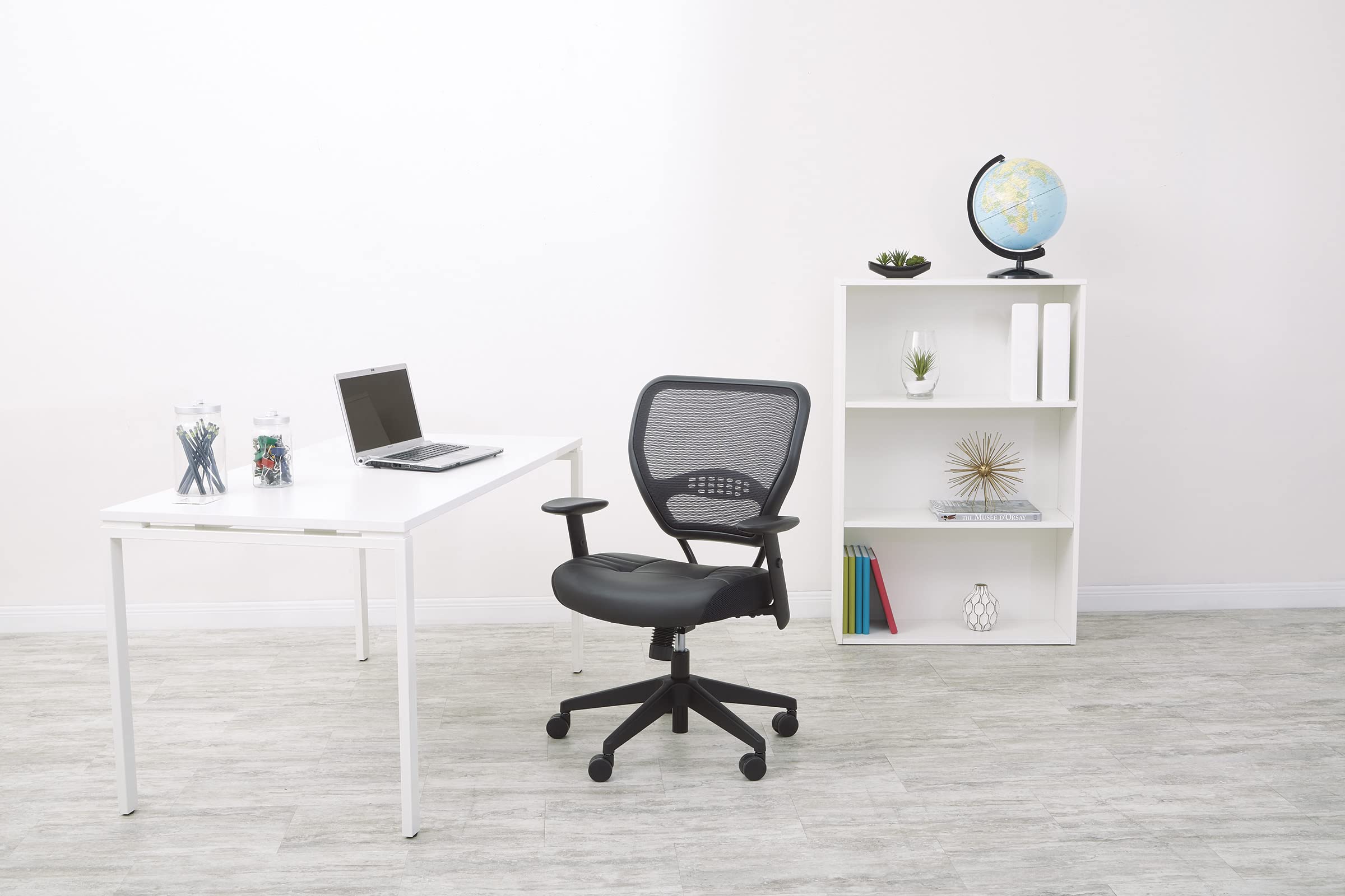SPACE Seating Professional AirGrid Dark Back and Padded Black Eco Leather Seat, 2-to-1 Synchro Tilt Control, Adjustable Arms and Tilt Tension with Nylon Base Managers Chair