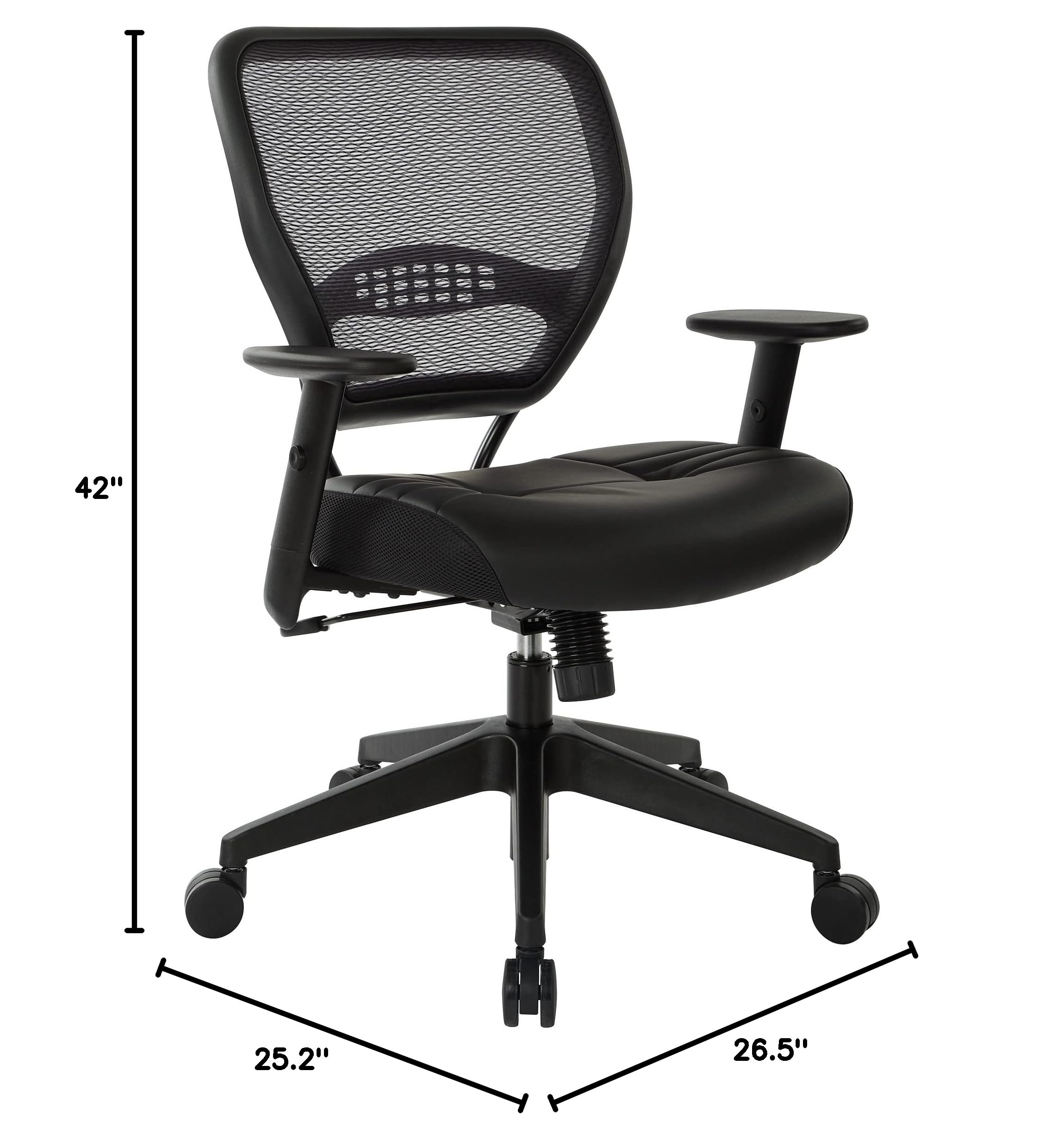 SPACE Seating Professional AirGrid Dark Back and Padded Black Eco Leather Seat, 2-to-1 Synchro Tilt Control, Adjustable Arms and Tilt Tension with Nylon Base Managers Chair