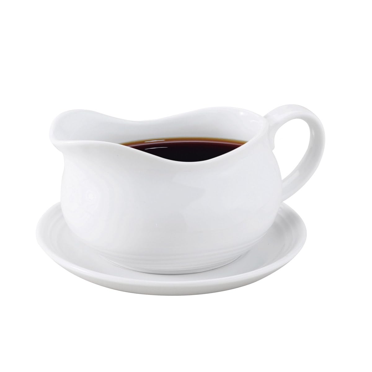 HIC Hotel Gravy Sauce Boat with Saucer Stand, Fine White Porcelain, 24-Ounces