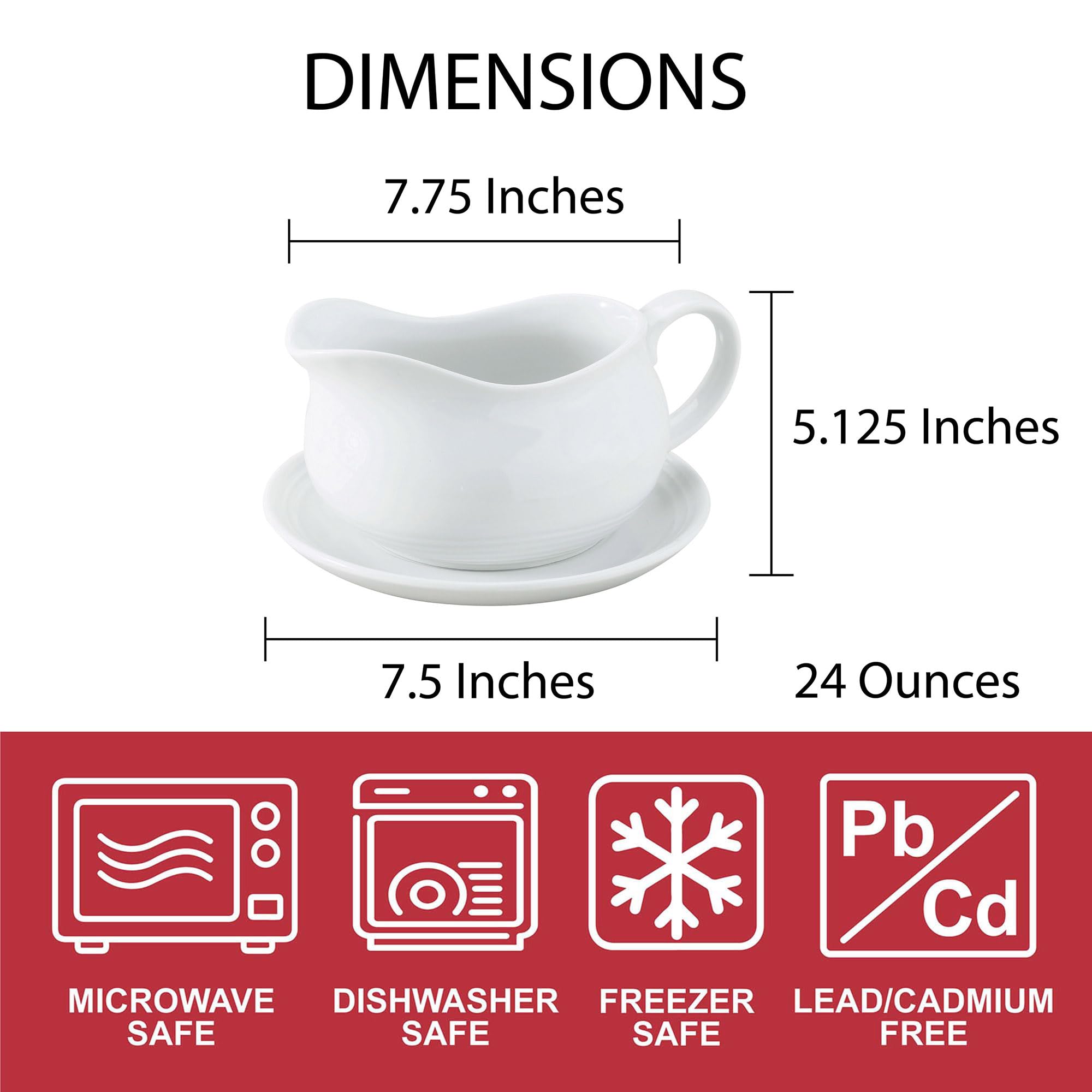 HIC Hotel Gravy Sauce Boat with Saucer Stand, Fine White Porcelain, 24-Ounces