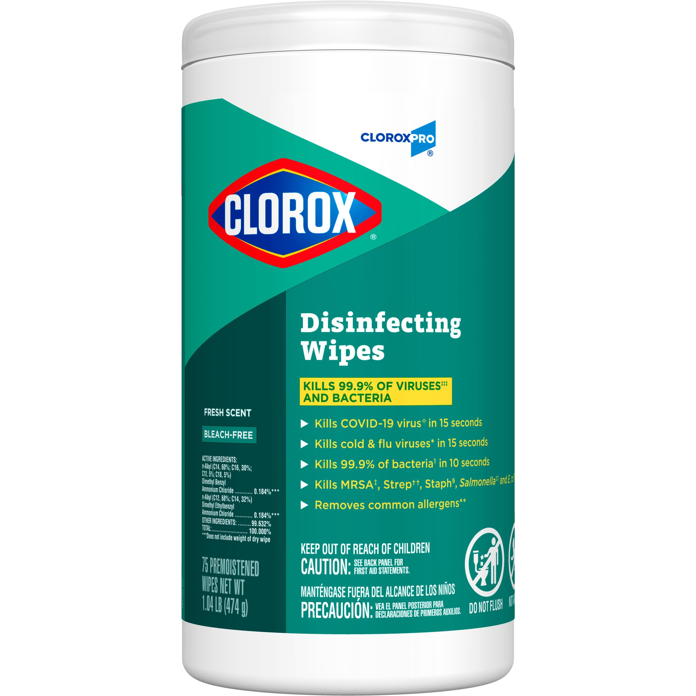 CloroxPro Disinfecting Wipes, Clorox Disinfectant Wipes, Industrial Cleaning, Fresh Scent, 75 Wet Wipes (6 Pack) - 15949