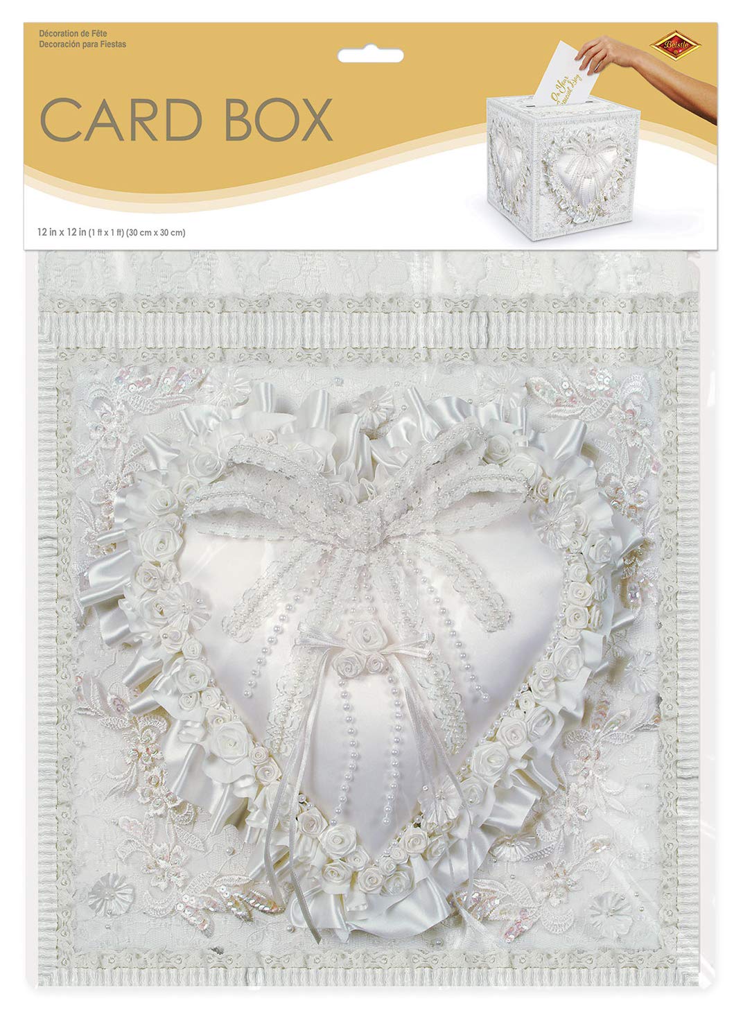 Beistle Durable Paper Card Box Wedding Party Supplies Anniversary Decorations, 12" x 12", White