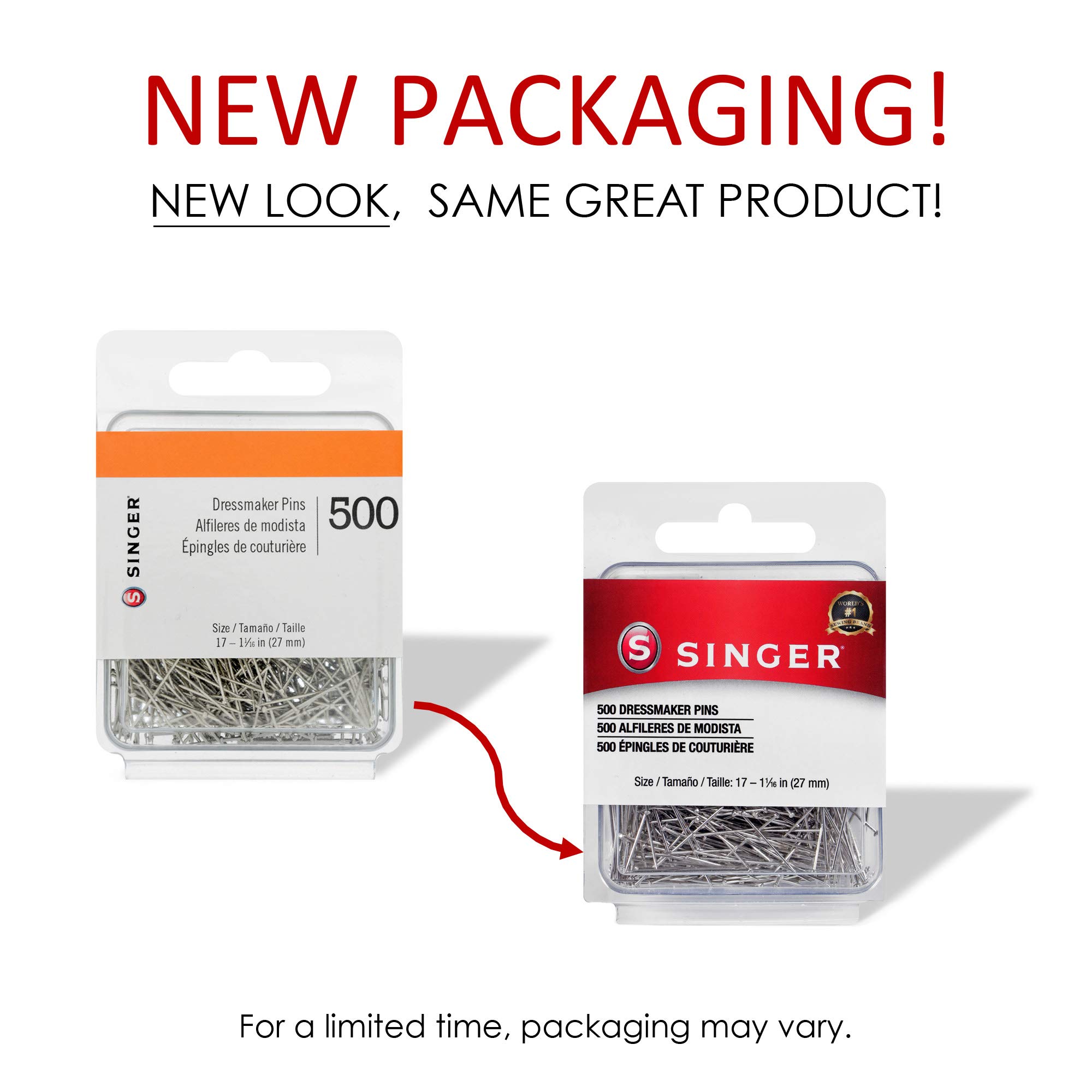 SINGER 00349 Dressmaker Pins, Size 17, 500-Count