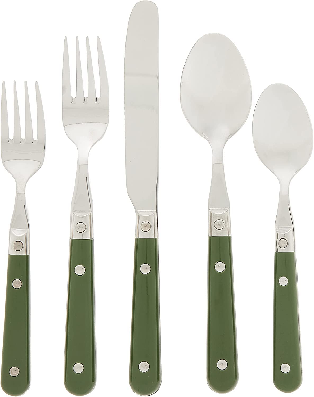 Ginkgo International Le Prix 5-Piece Stainless Steel Flatware Place Setting, Moss Green, Service for 1