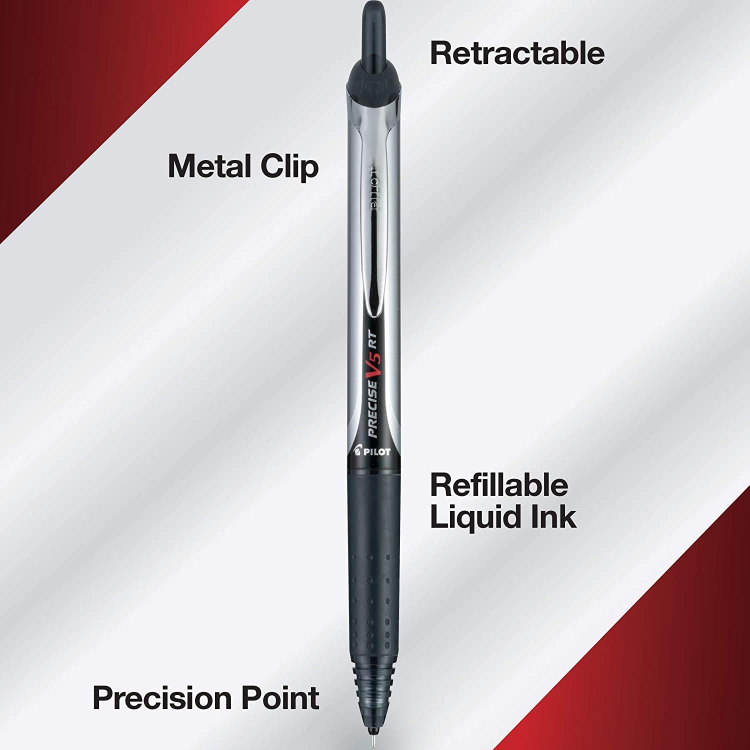 PILOT Pen 26062 Precise V5 RT Refillable & Retractable Liquid Ink Rolling Ball Pens, Extra Fine Point (0.5mm) Black Ink, 12-Pack