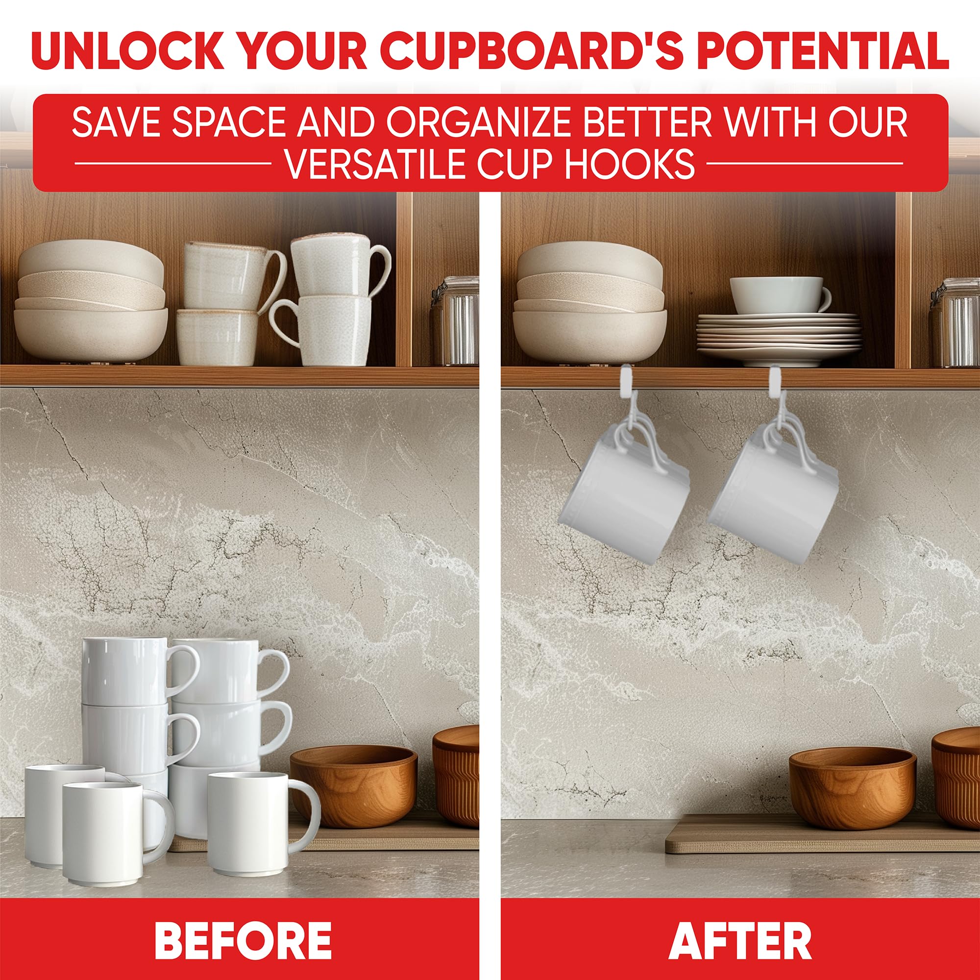 Better Houseware Undershelf Cup & Mug Hooks-Set of 2, standard, White