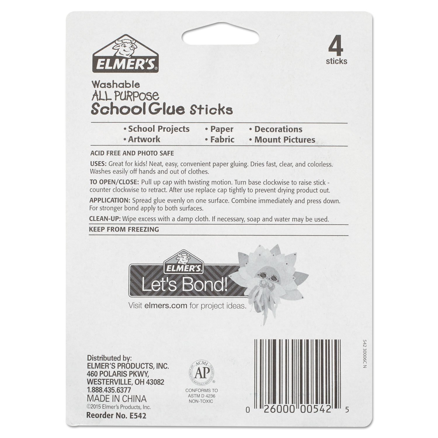 Elmer's All Purpose School Glue Sticks, Clear, Washable, 4 Pack, 0.24-ounce sticks