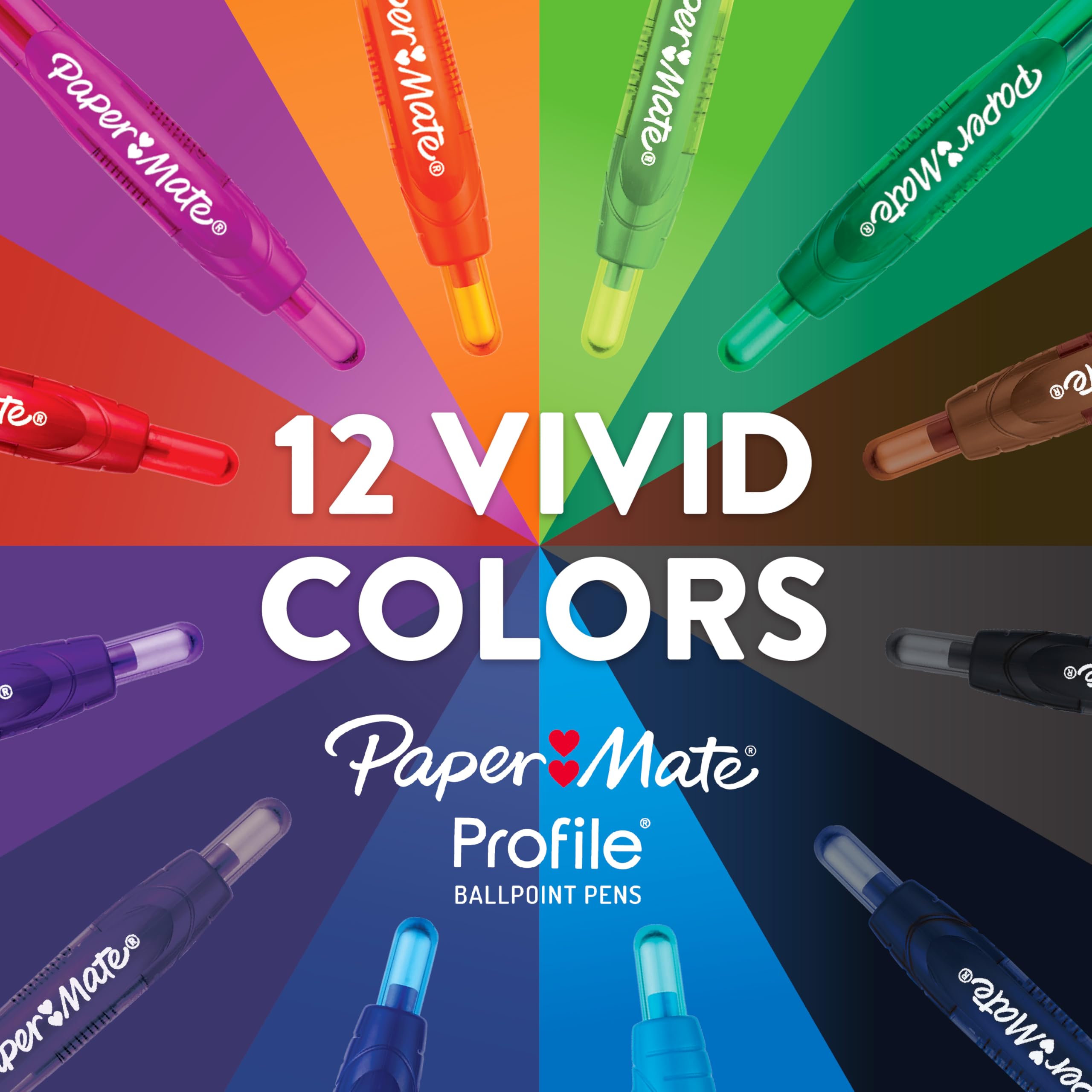 Paper Mate Profile Retractable Ballpoint Pens, Bold Point (1.4mm), Black, 12 Count