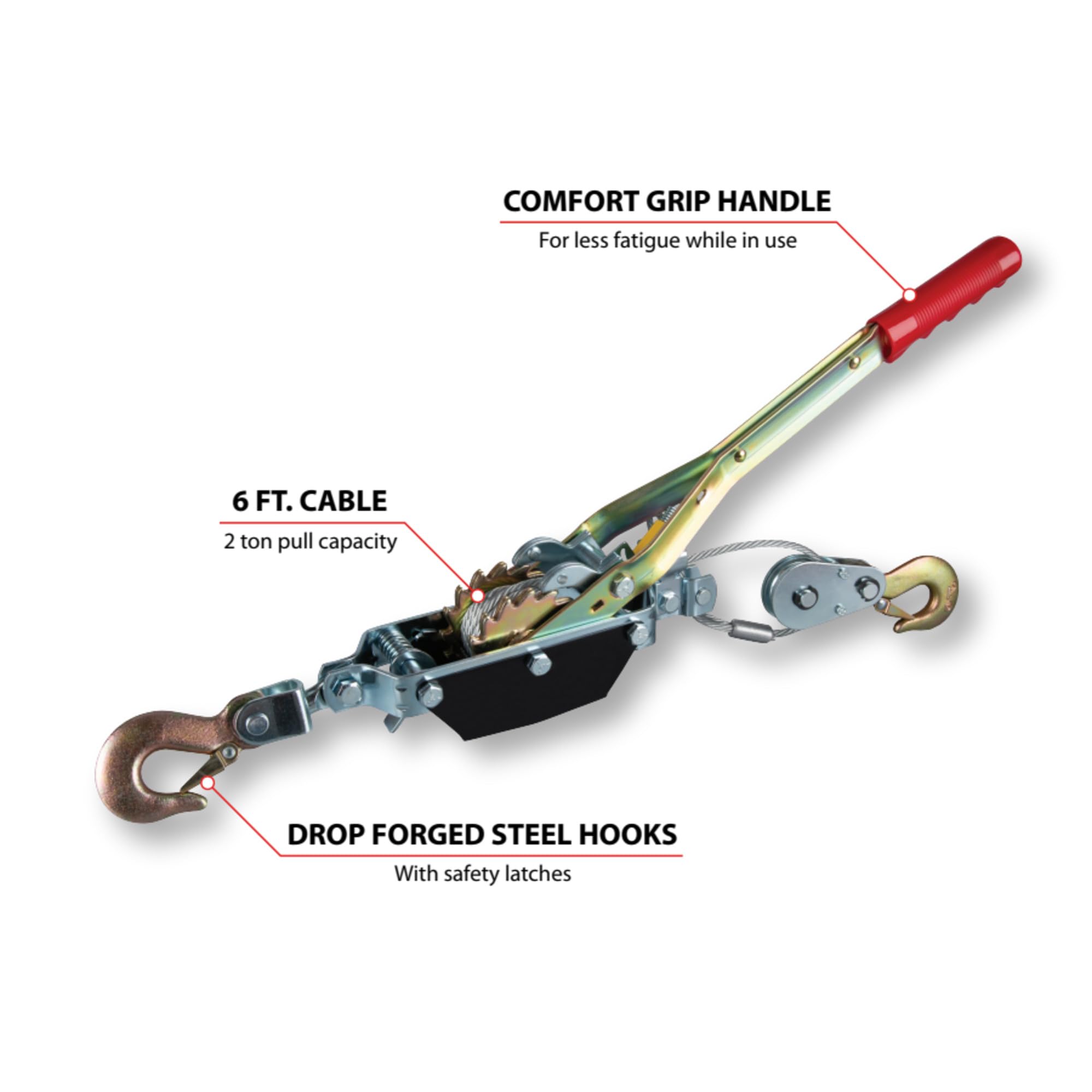 Performance Tool 50-100 Dual Gear Power Puller - 2 Ton Capacity Winch With 6' aircraft cable