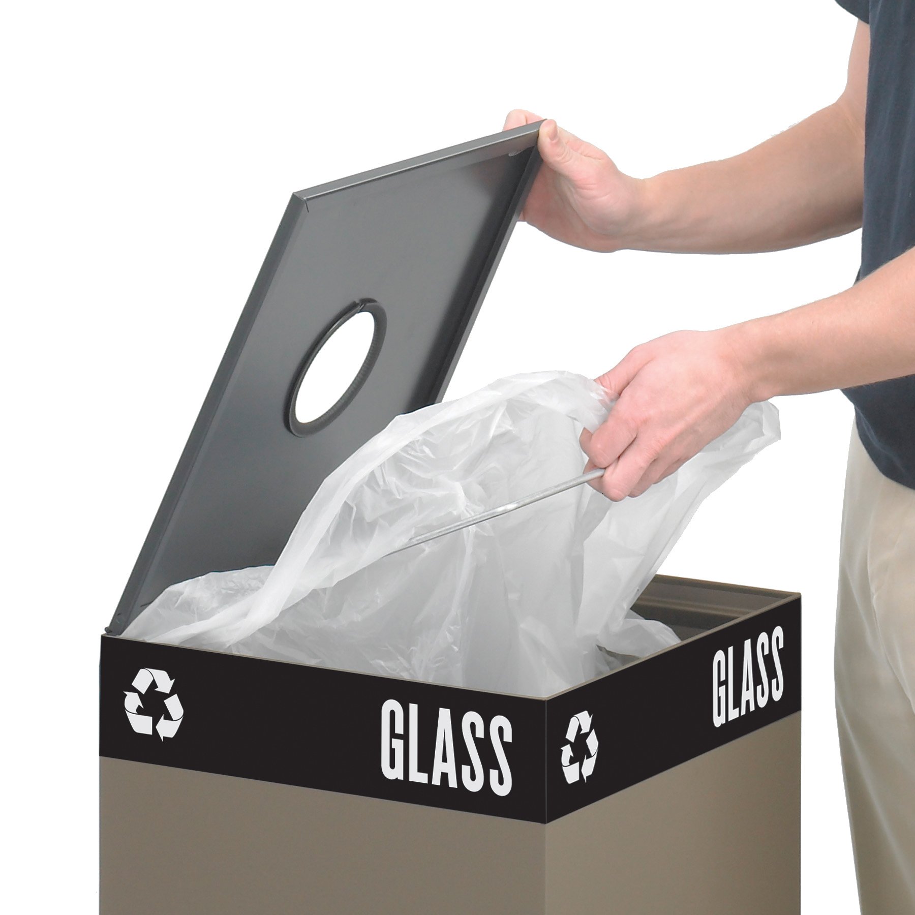 Safco Products 2989BL Public Square Recycling Receptacle Lid, Square Cutout for Plastic and Waste (Base Sold Separately), Black