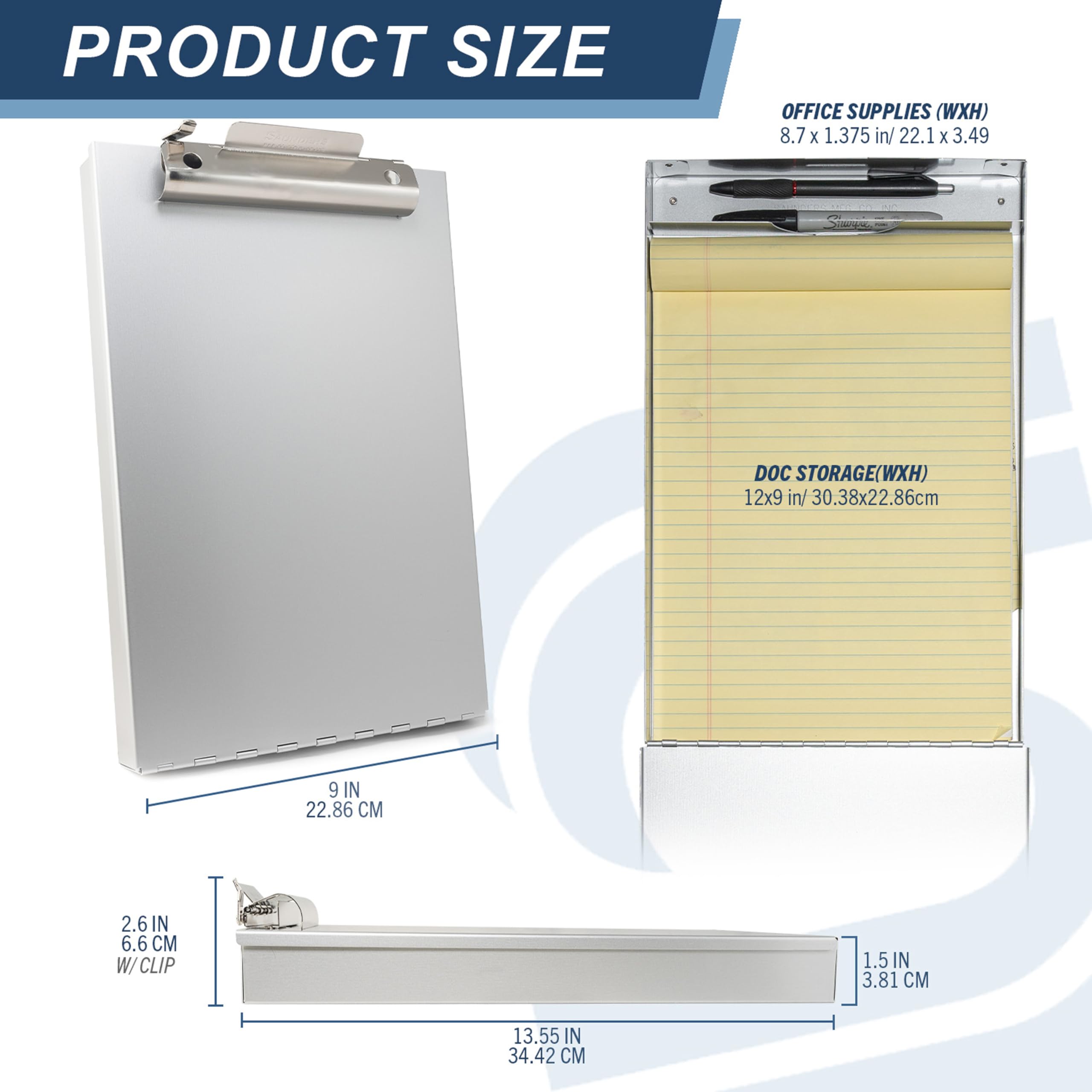 Saunders Metal Clipboard with Storage, Letter Size Heavy Duty Contractor Grade Clipboard, Recycled Aluminum Dual Storage Form Holder with High Capacity Clip, Assembled in USA, Silver Cruiser-Mate