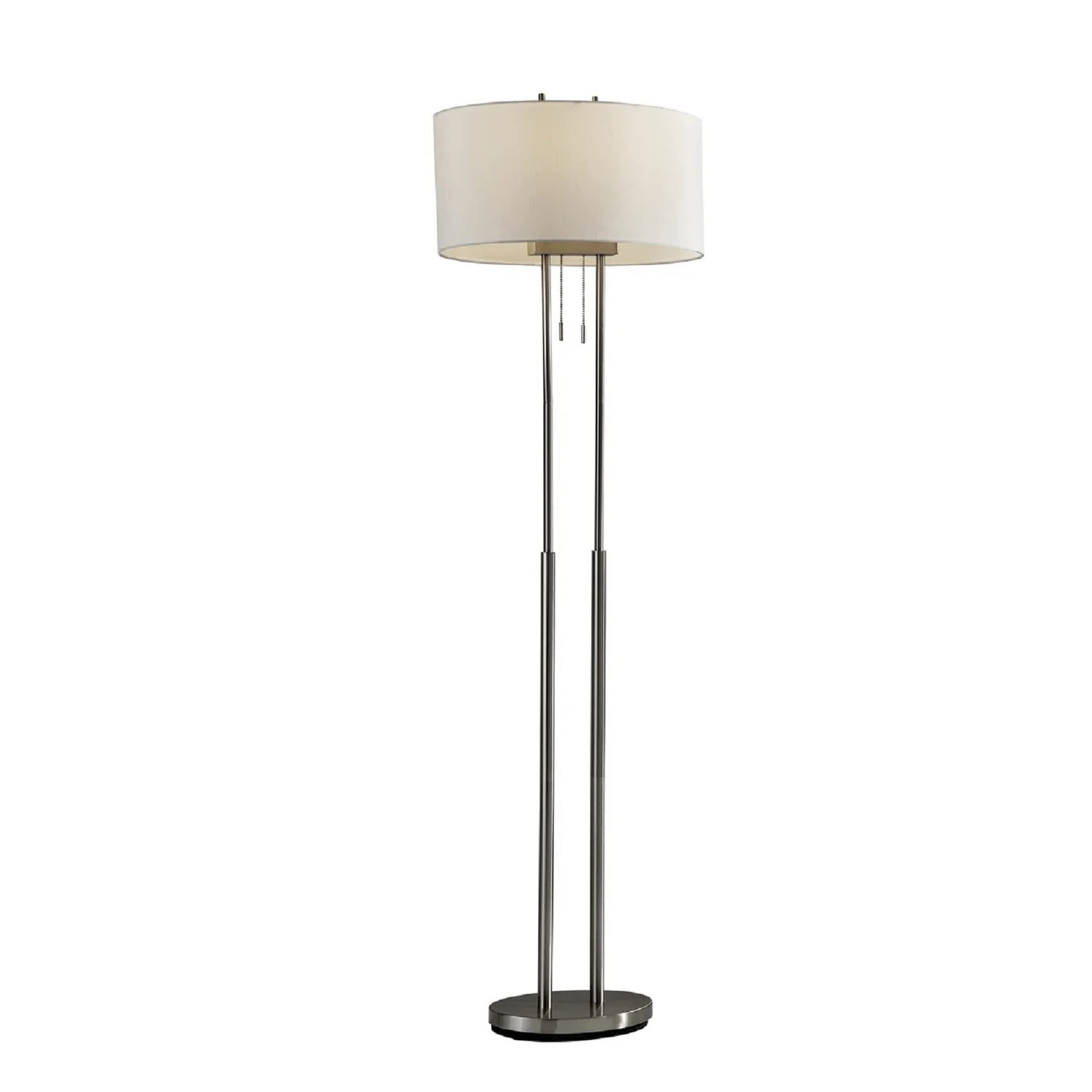 Adesso 4016-22 Duet 62" Floor Lamp, Satin Steel, Smart Outlet Compatible