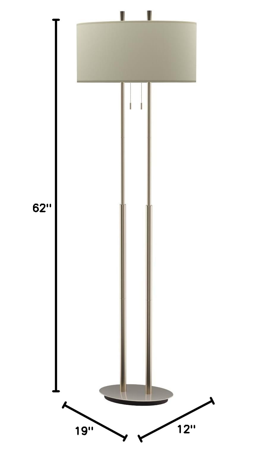 Adesso 4016-22 Duet 62" Floor Lamp, Satin Steel, Smart Outlet Compatible